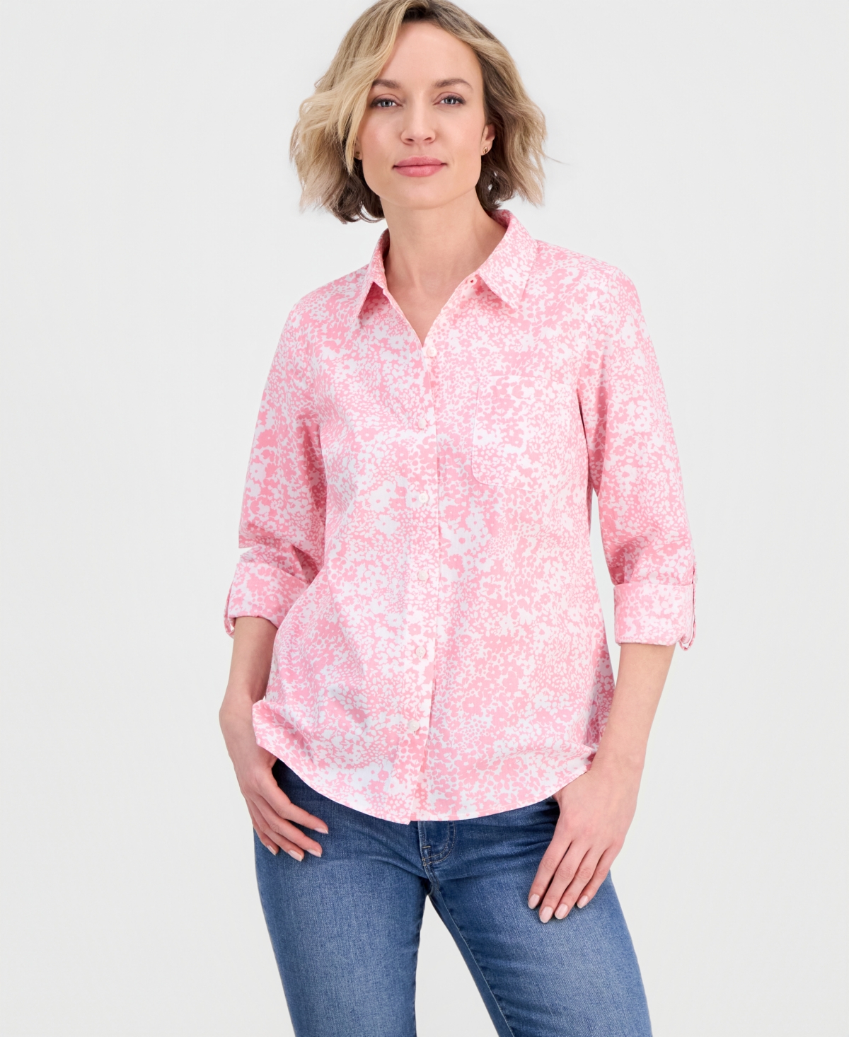 Click here for Nautica Jeans Womens Cotton Shadow Floral Roll-Tab... prices