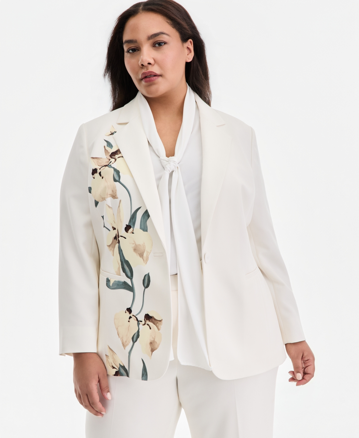 Click here for Anne Klein Plus Size Floral-Print One-Button Blaze... prices