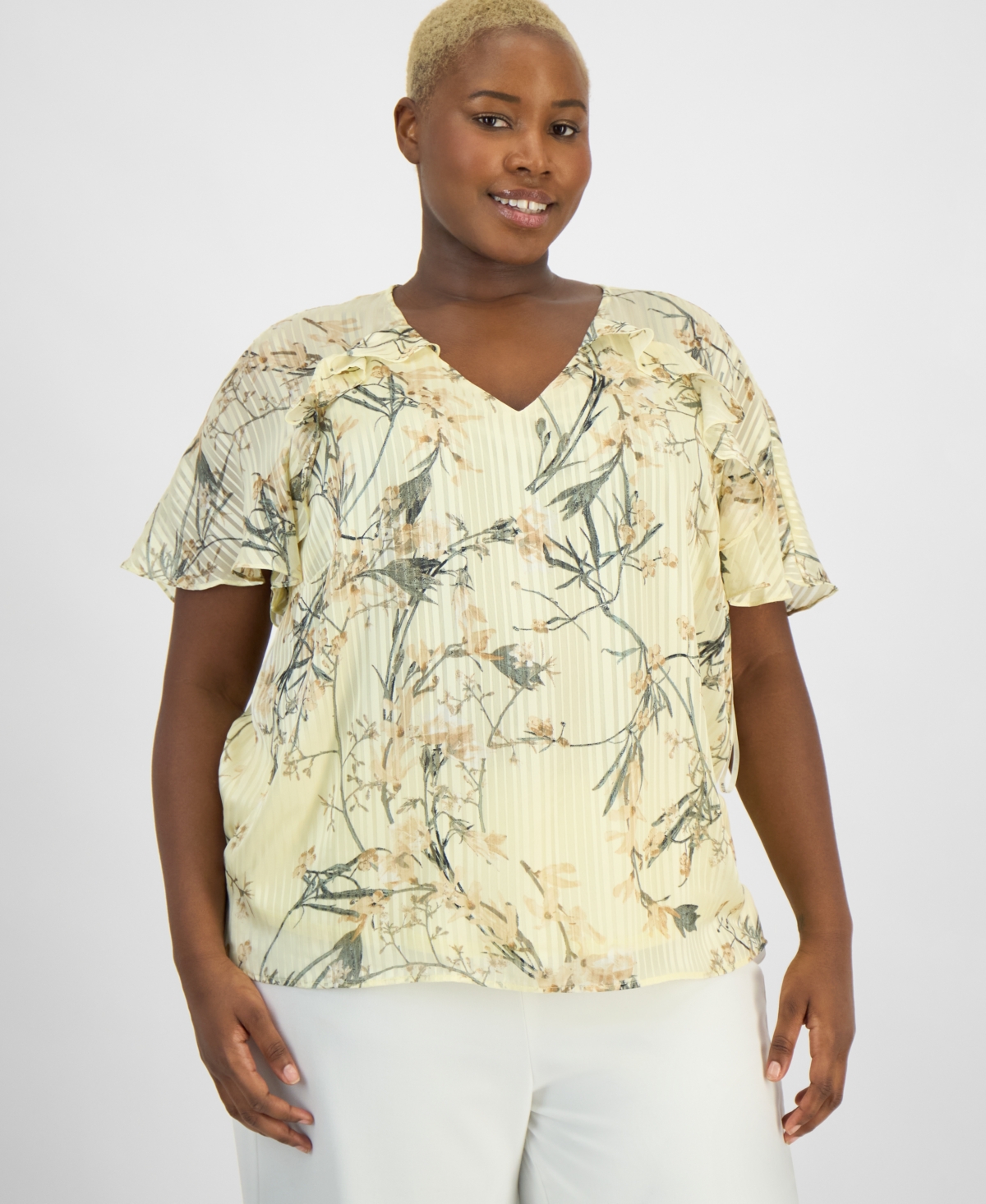 Click here for Anne Klein Plus Size Short-Sleeve Ruffled V-Neck B... prices