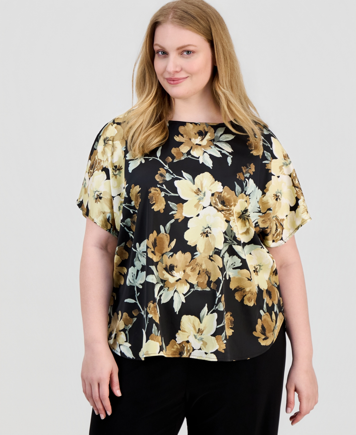 Click here for Anne Klein Plus Size Boat-Neck Short-Sleeve Top -... prices