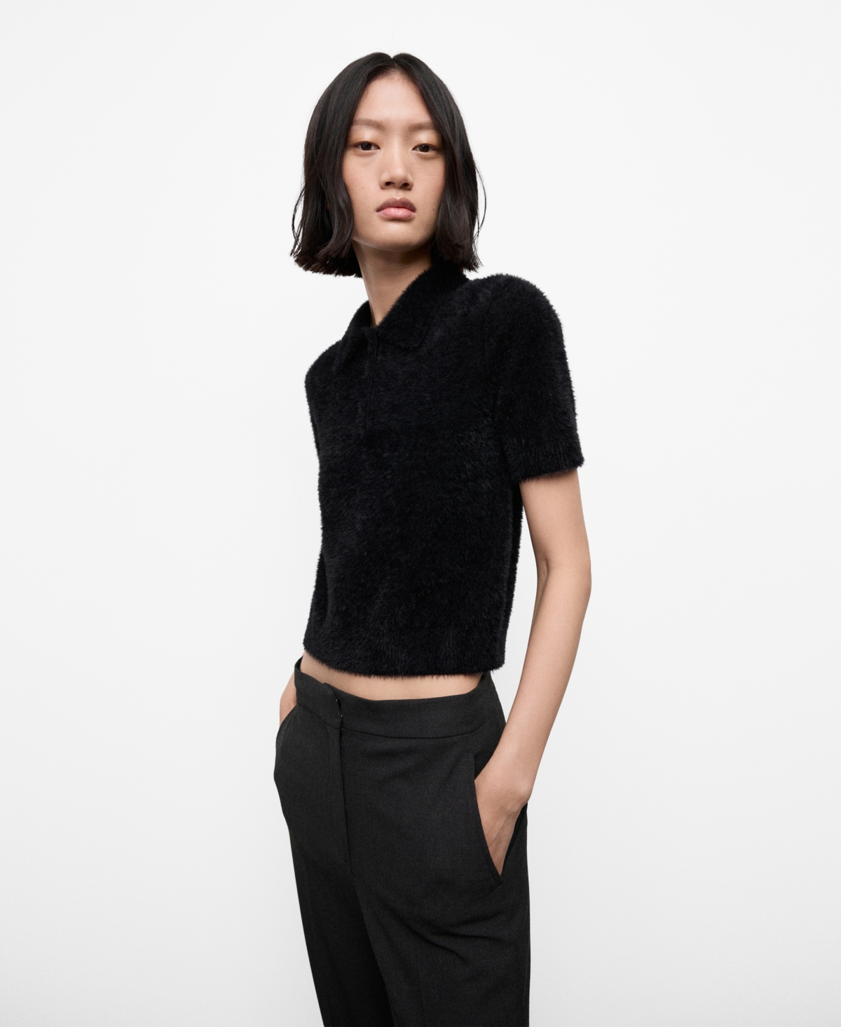 Click here for Mango Womens Fur-Effect Polo-Neck Sweater - Black prices