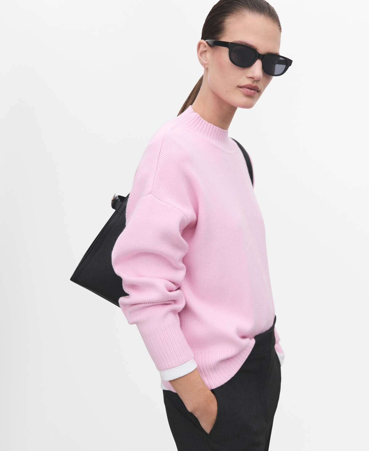 Click here for Mango Womens High Collar Sweater - Pink prices