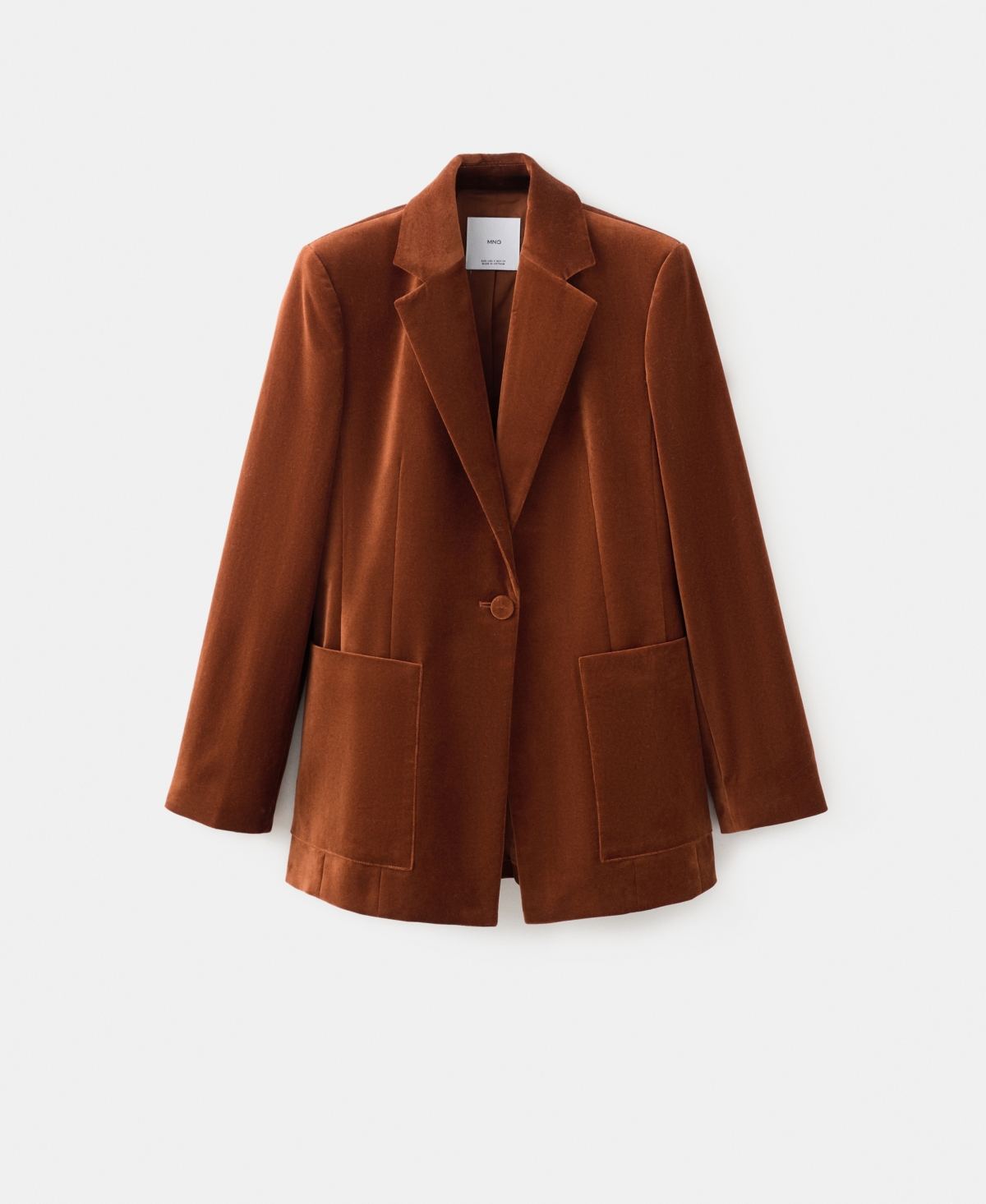 Click here for Mango Womens Pockets Velvet Jacket - Burnt Orange prices
