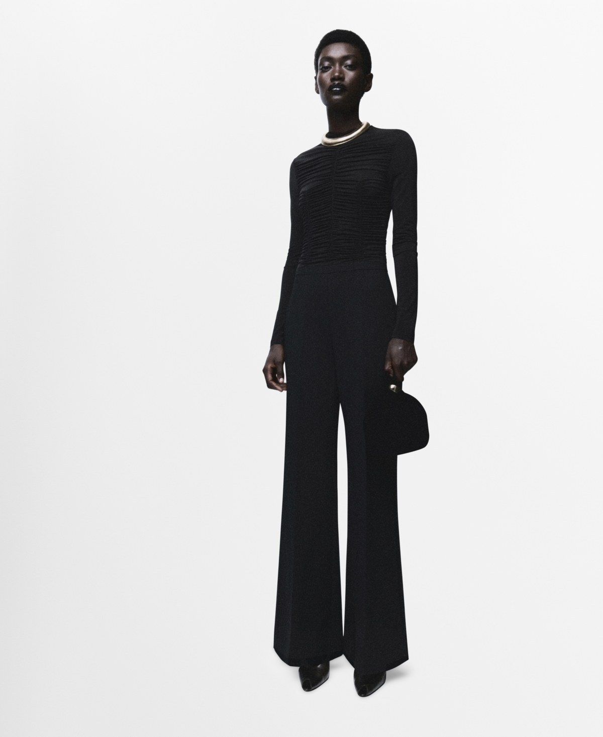 Click here for Mango Womens Combined Ruched Jumpsuit - Black prices