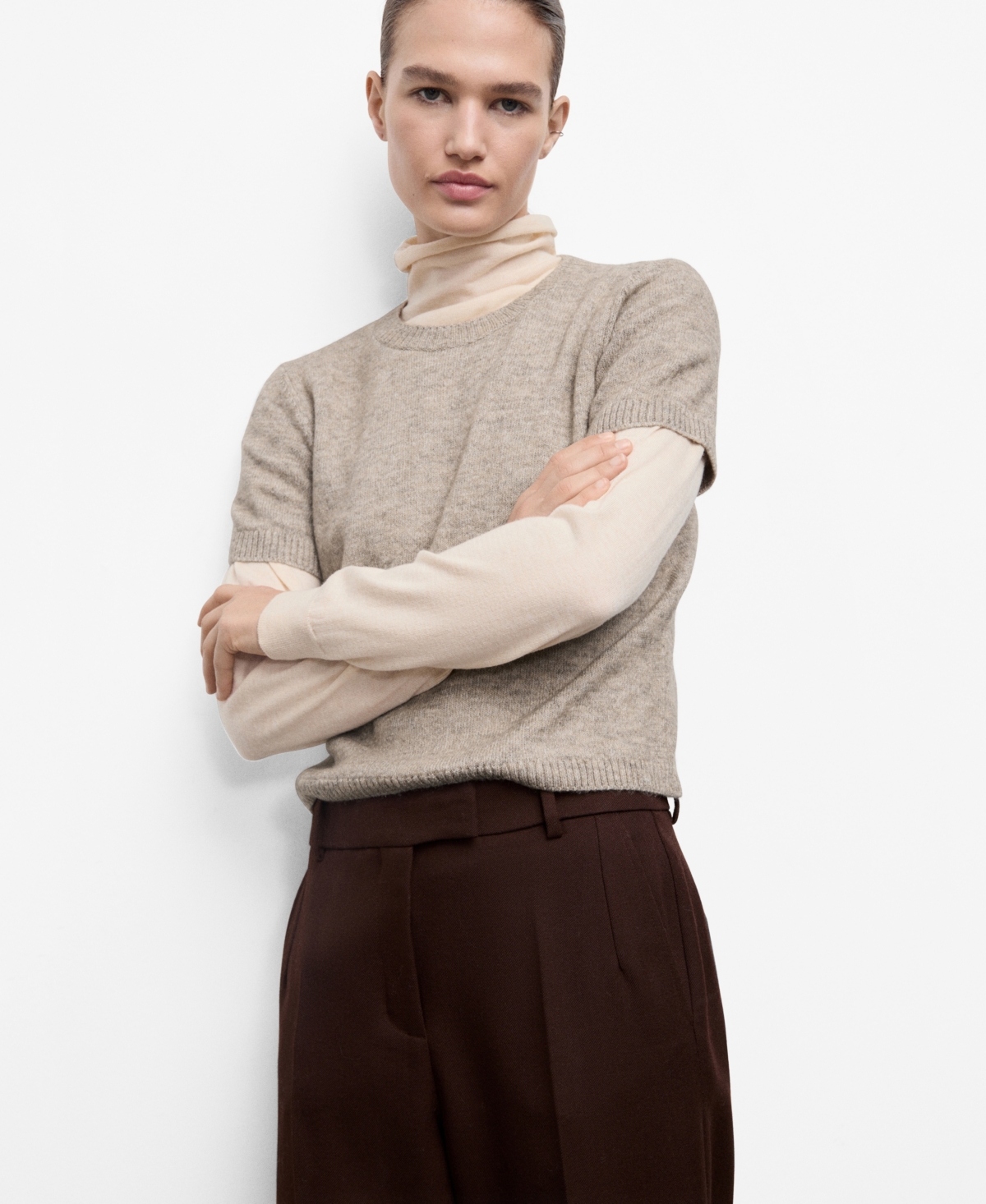 Click here for Mango Womens Short-Sleeved Knitted Sweater - Light... prices