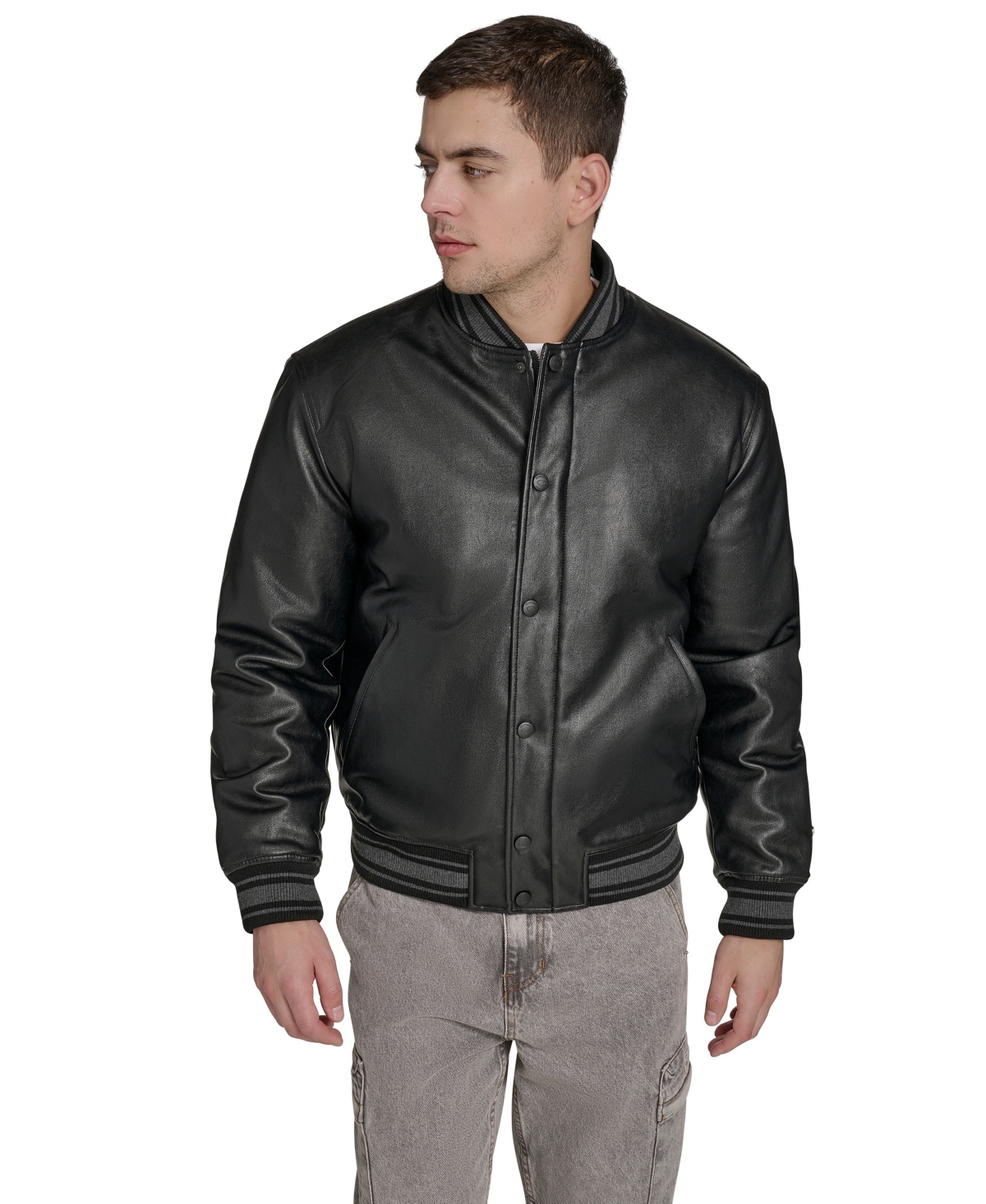 Click here for Champion Mens Faux Leather Varsity Jacket - Black prices