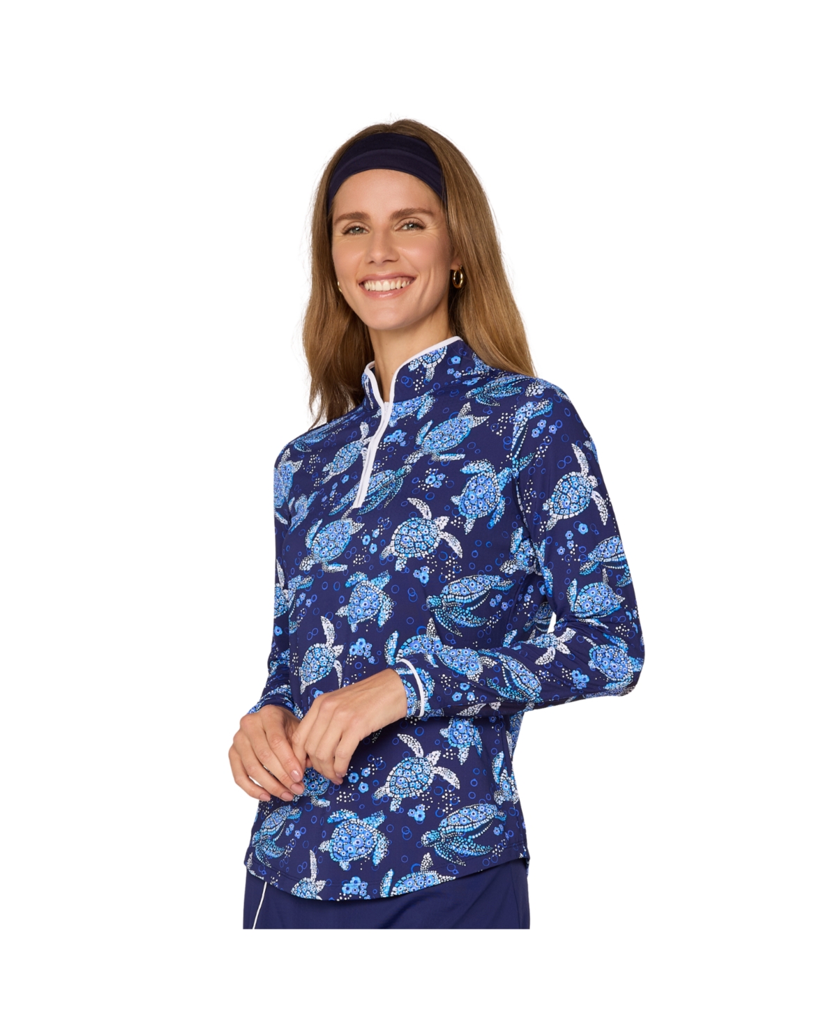 Click here for G Lifestyle Binding Quarter Zip Top - Navy turtle prices