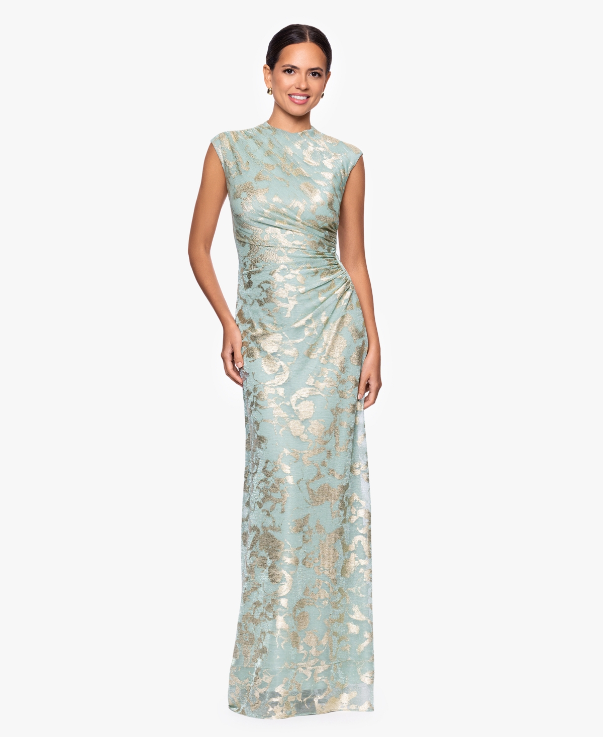 Click here for Betsy & Adam Womens Mock Neck Gown Dress - Sage/go... prices