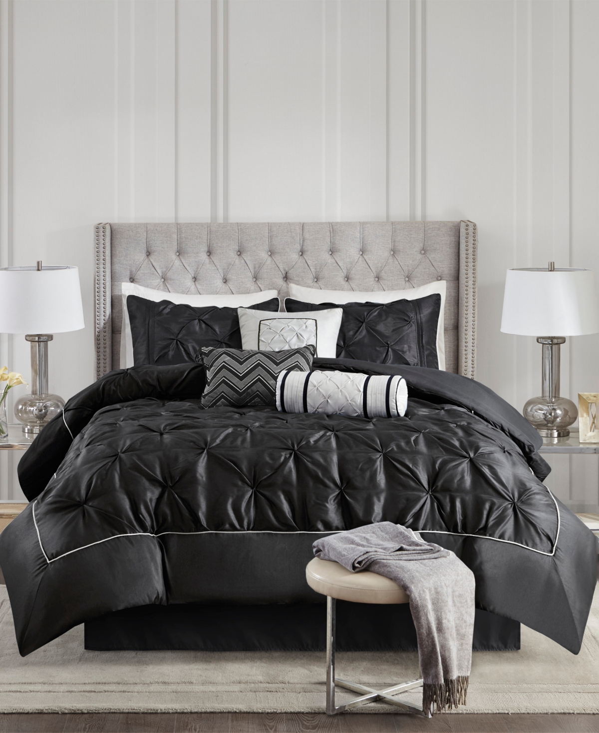 Madison Park Wilma 7-Pc. Comforter Set  Queen - Black