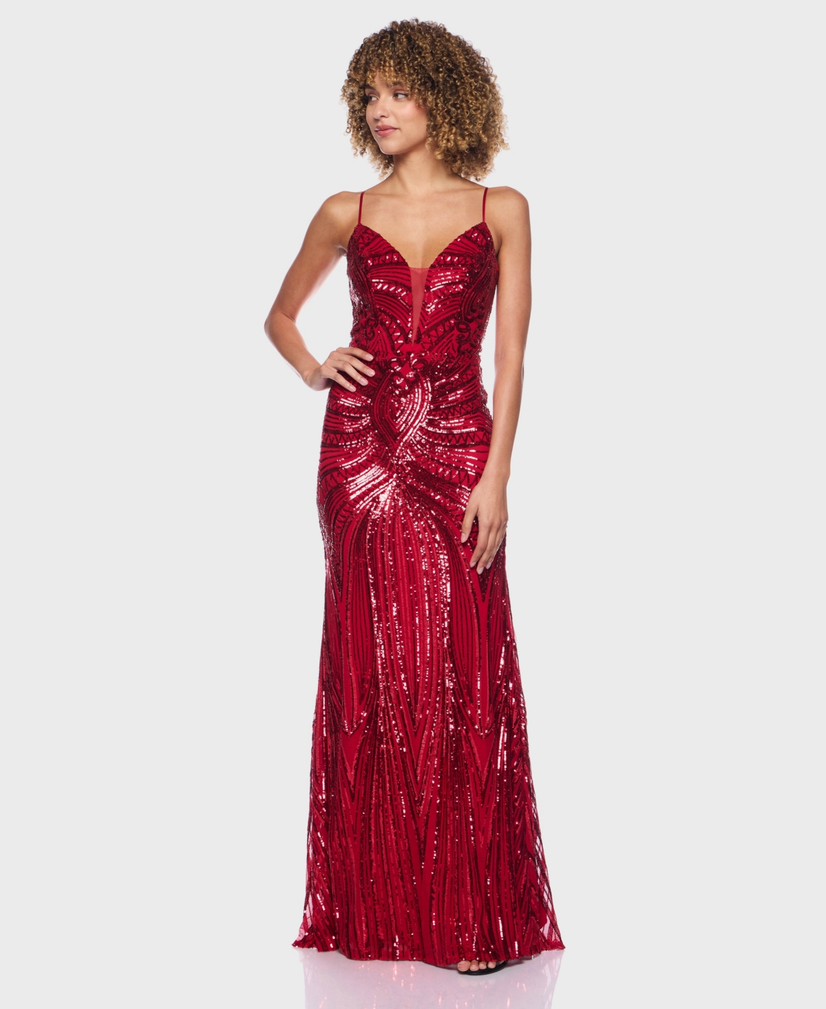 Click here for Alex & Sophia Juniors V-Neck Sequined Dress - Red prices