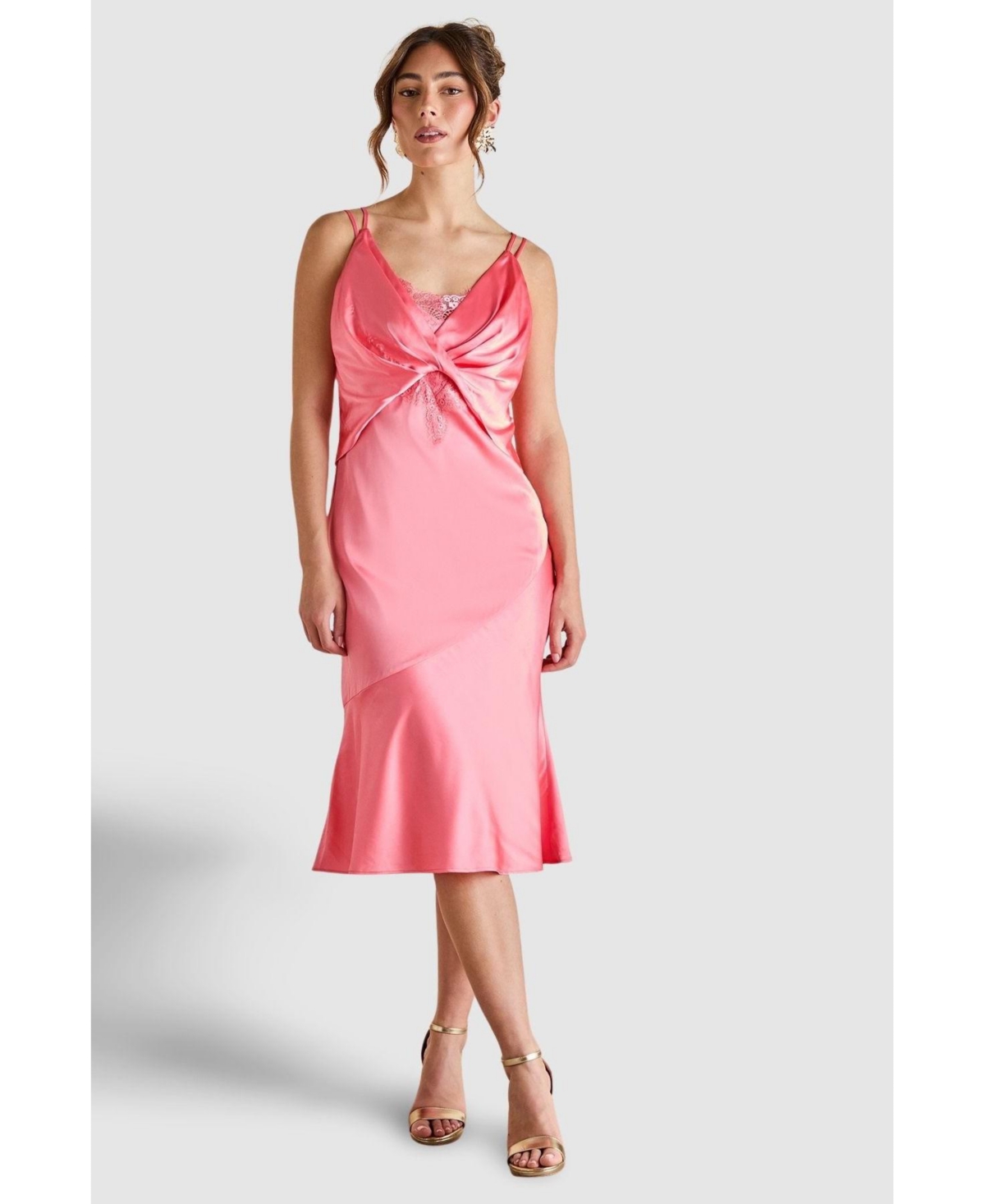 Click here for Coast Womens Lace Insert Satin Fitted Dress - Peac... prices