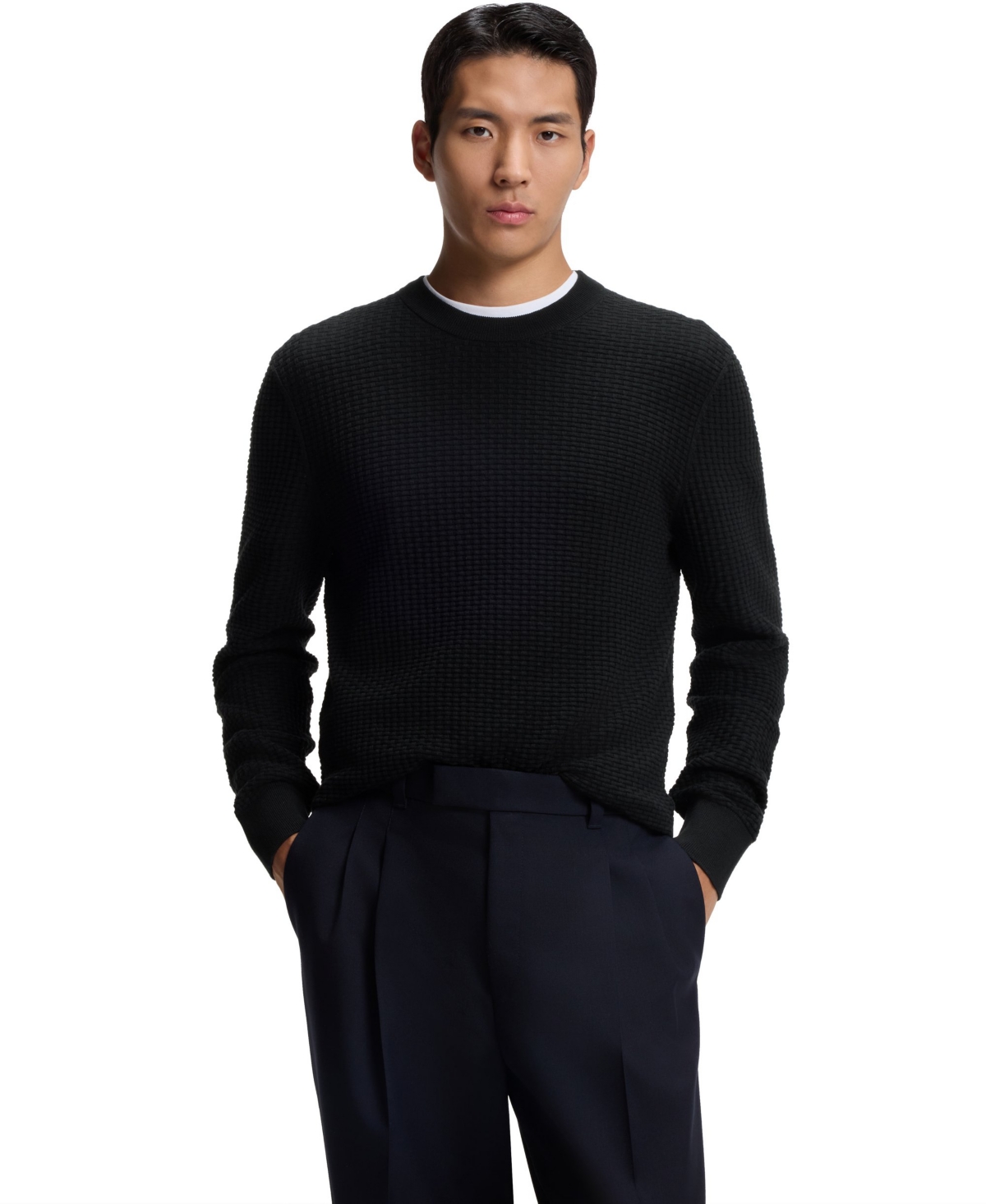 Click here for Boss by Hugo Boss Mens Knitted Structure Cotton Sw... prices