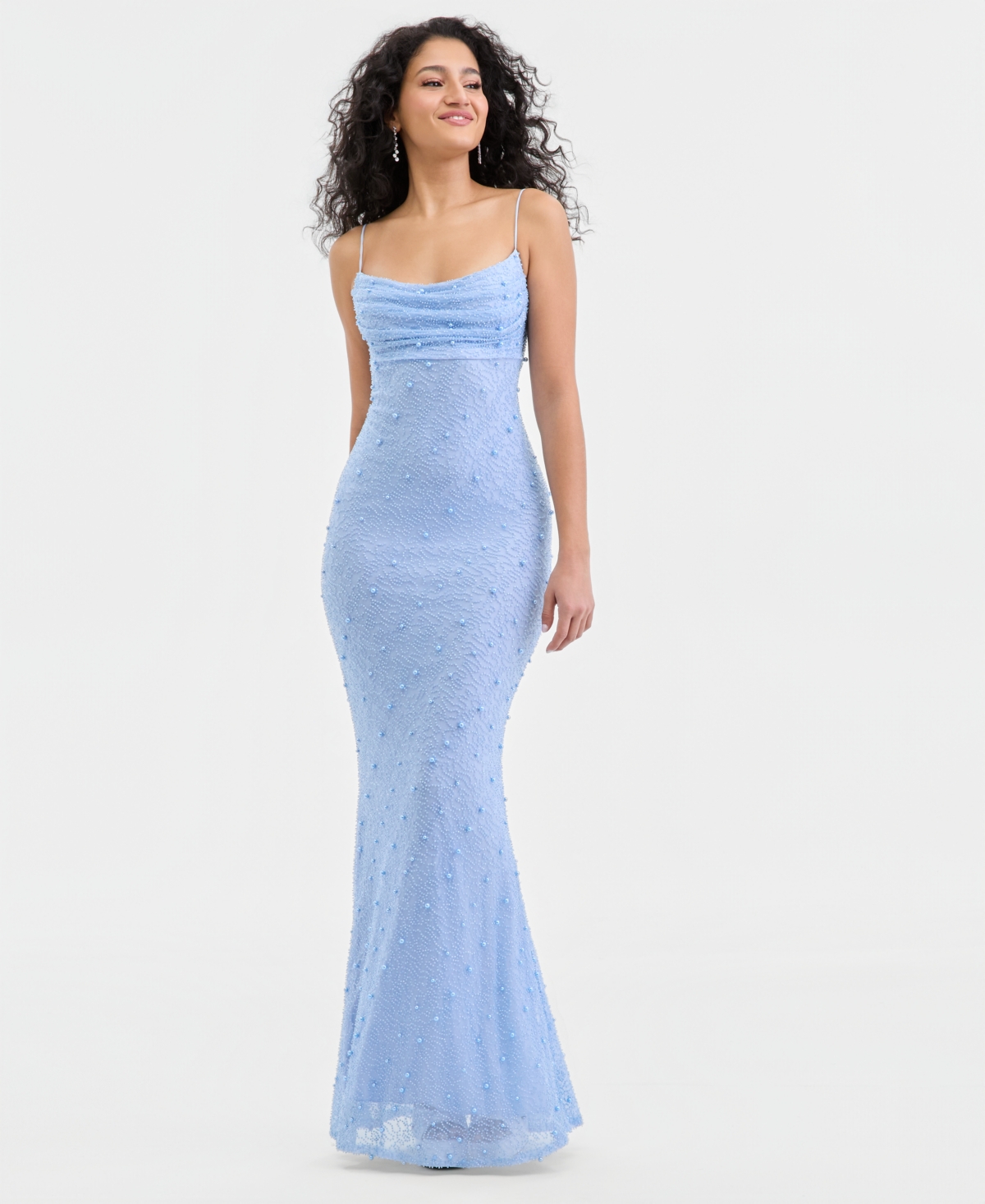 Click here for B Darlin Juniors Cowl-Neck Beaded Sleeveless Gown... prices