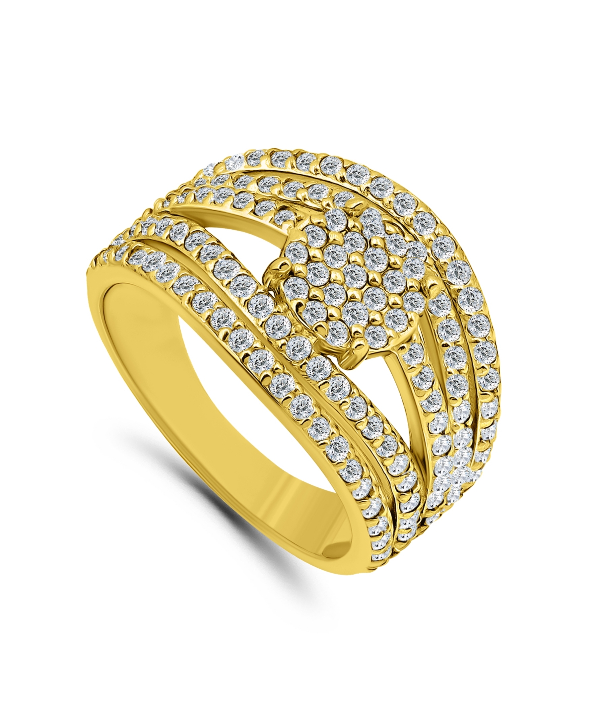 Click here for Cubic Zirconia Pave Multi Row Ring with Disc Cente... prices
