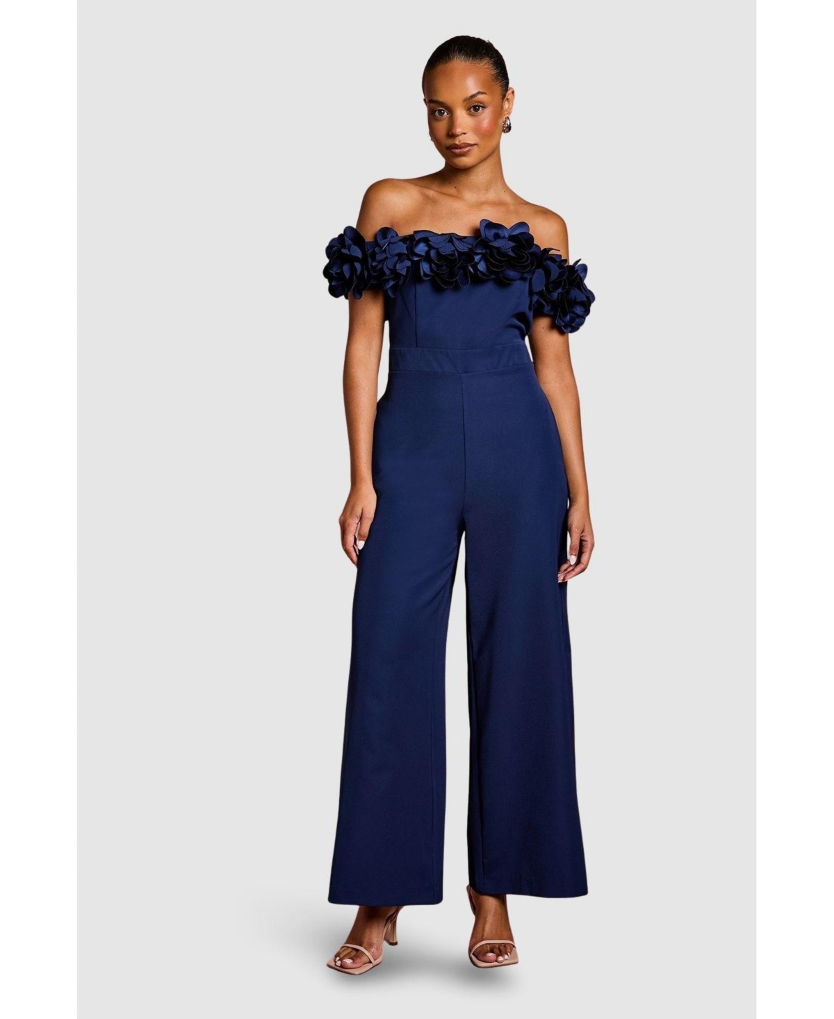 Click here for Coast Womens 3D Flower Bardot Jumpsuit - Navy prices