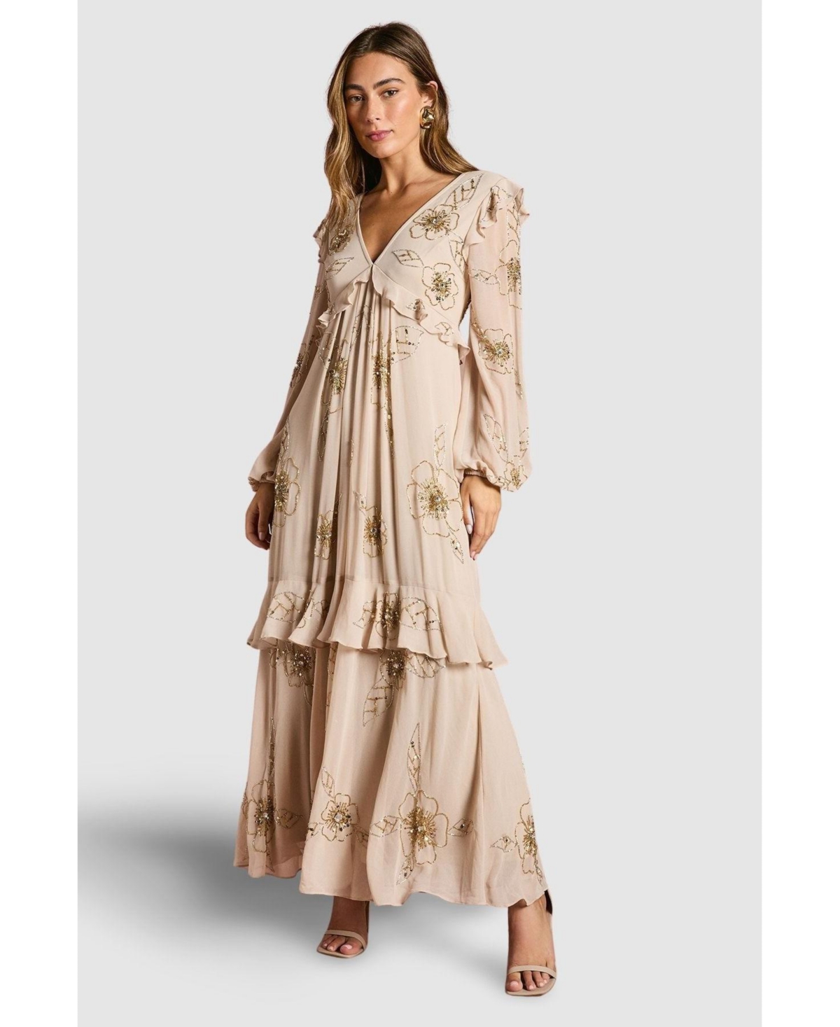 Click here for Coast Womens V Neck Embellished Tiered Midi Dress... prices