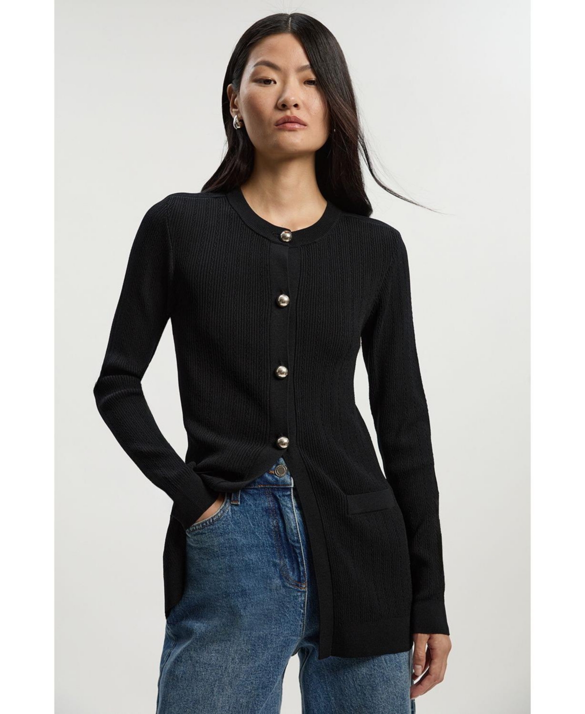 Click here for Karen Millen Womens Dome-Button Longline Knitted C... prices