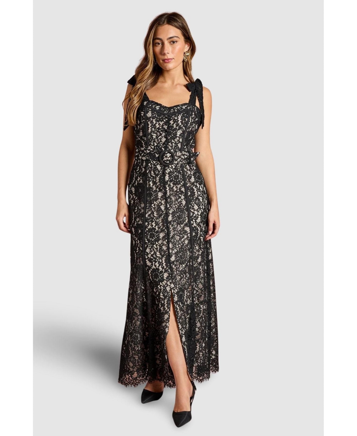 Click here for Coast Womens Lace Bow Shoulder Maxi Dress - Black prices