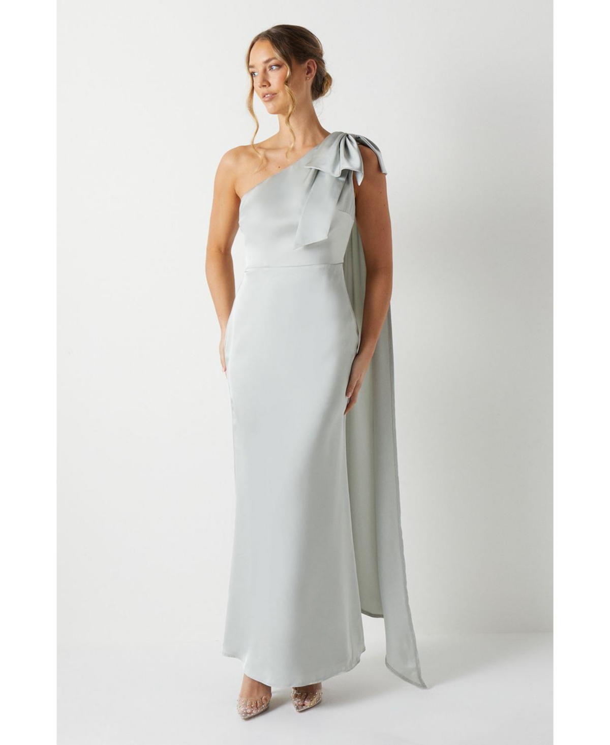 Click here for Coast Womens Bow One Shoulder Satin Dress - Sage prices