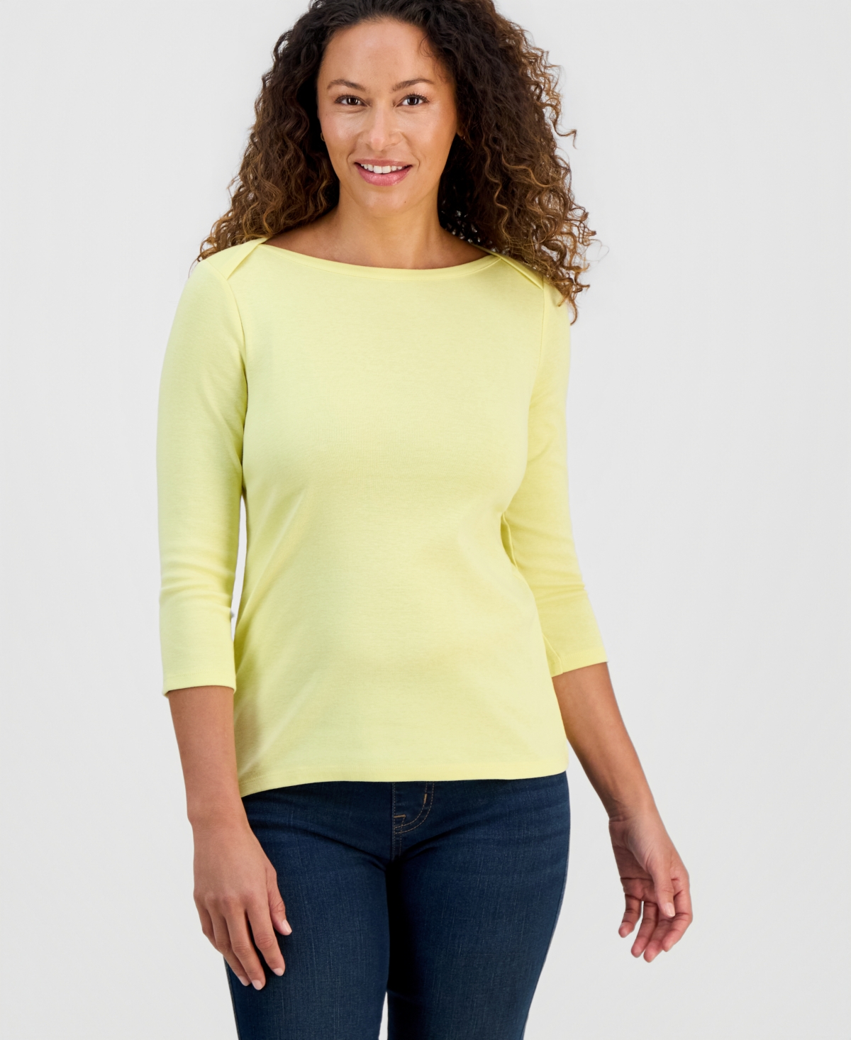 Click here for Style & Co Womens Petite Pima Cotton 3/4-Sleeve Bo... prices