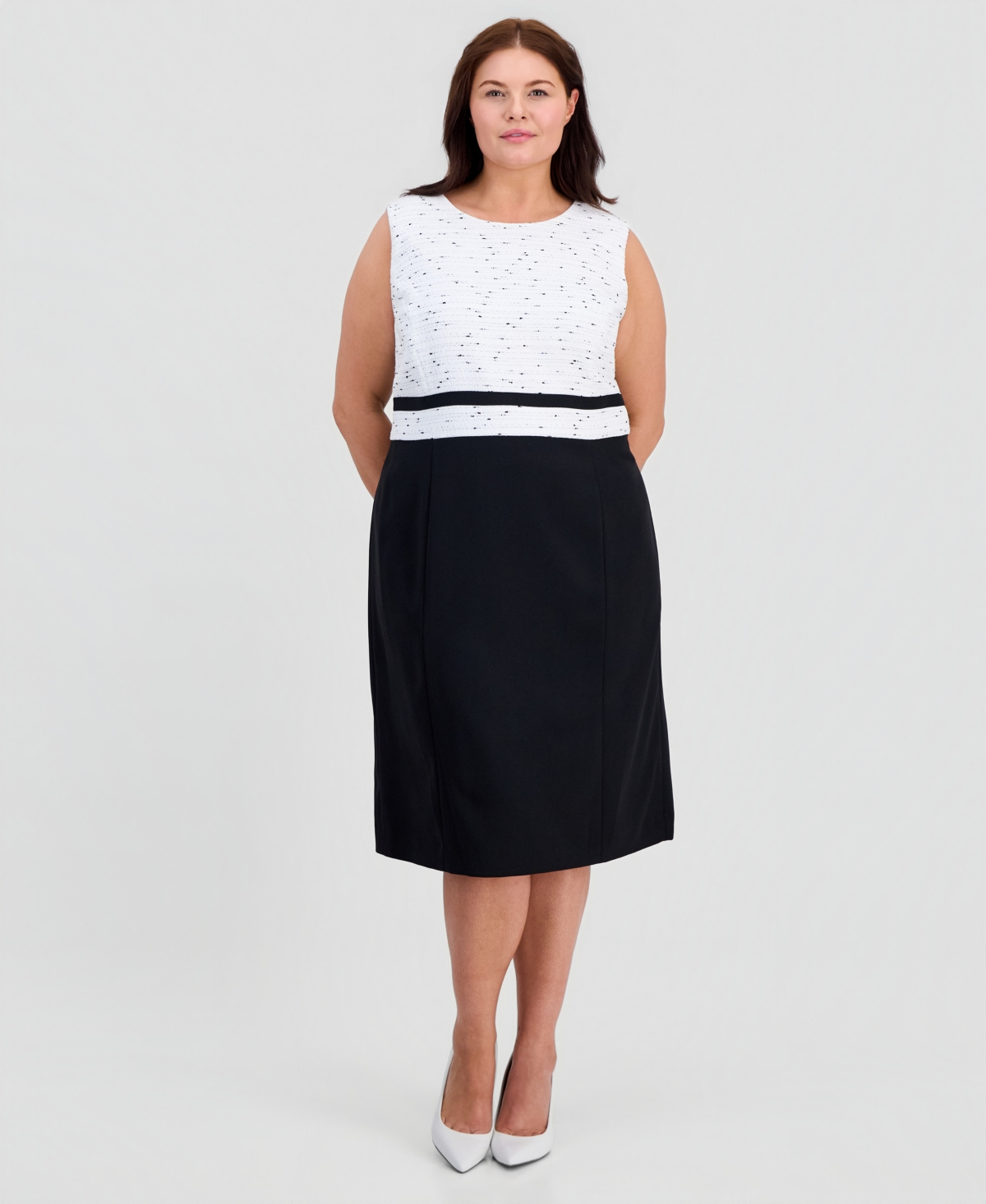 Click here for Kasper Plus Size Sleeveless Mixed-Media Sheath Dre... prices