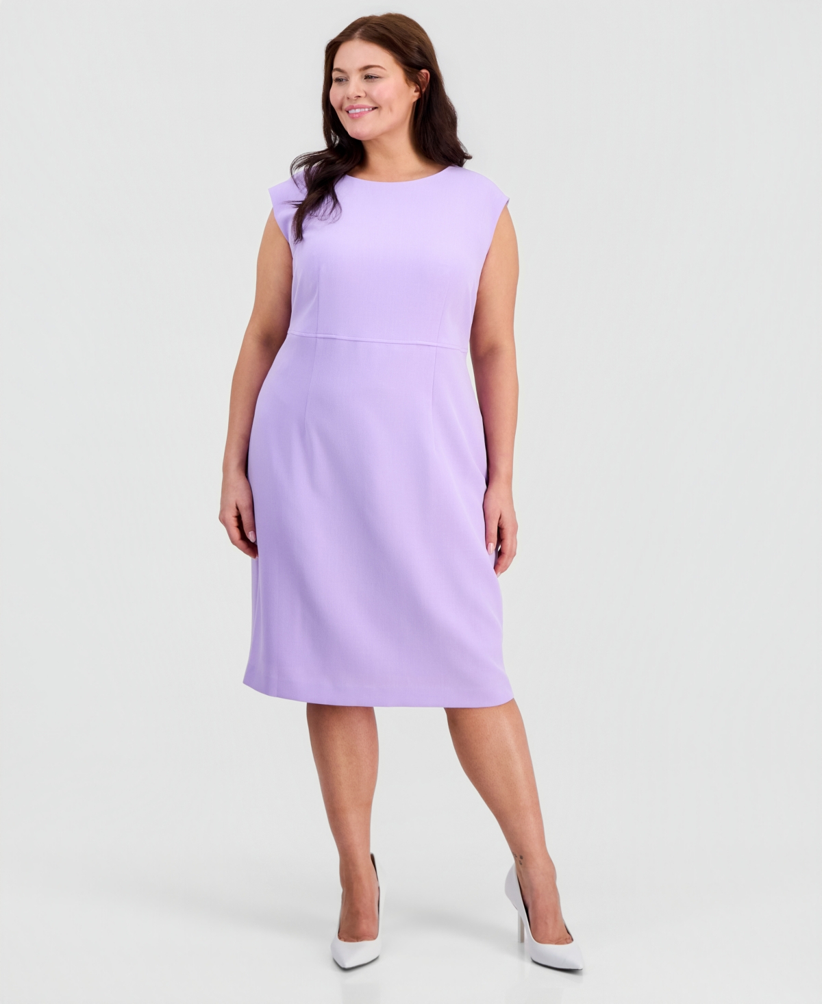 Click here for Kasper Plus Size Sleeveless Crepe Sheath Dress - L... prices