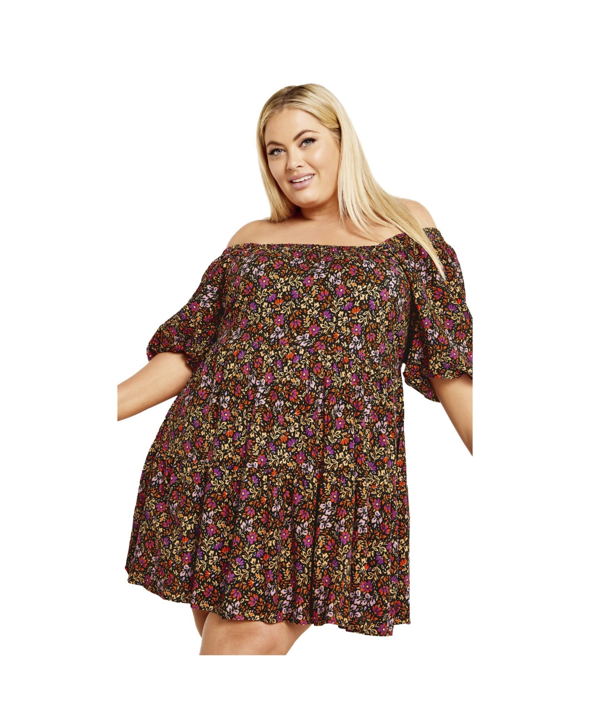 Click here for Avenue Womens Plus Size Bonnie Print Dress - Brown prices