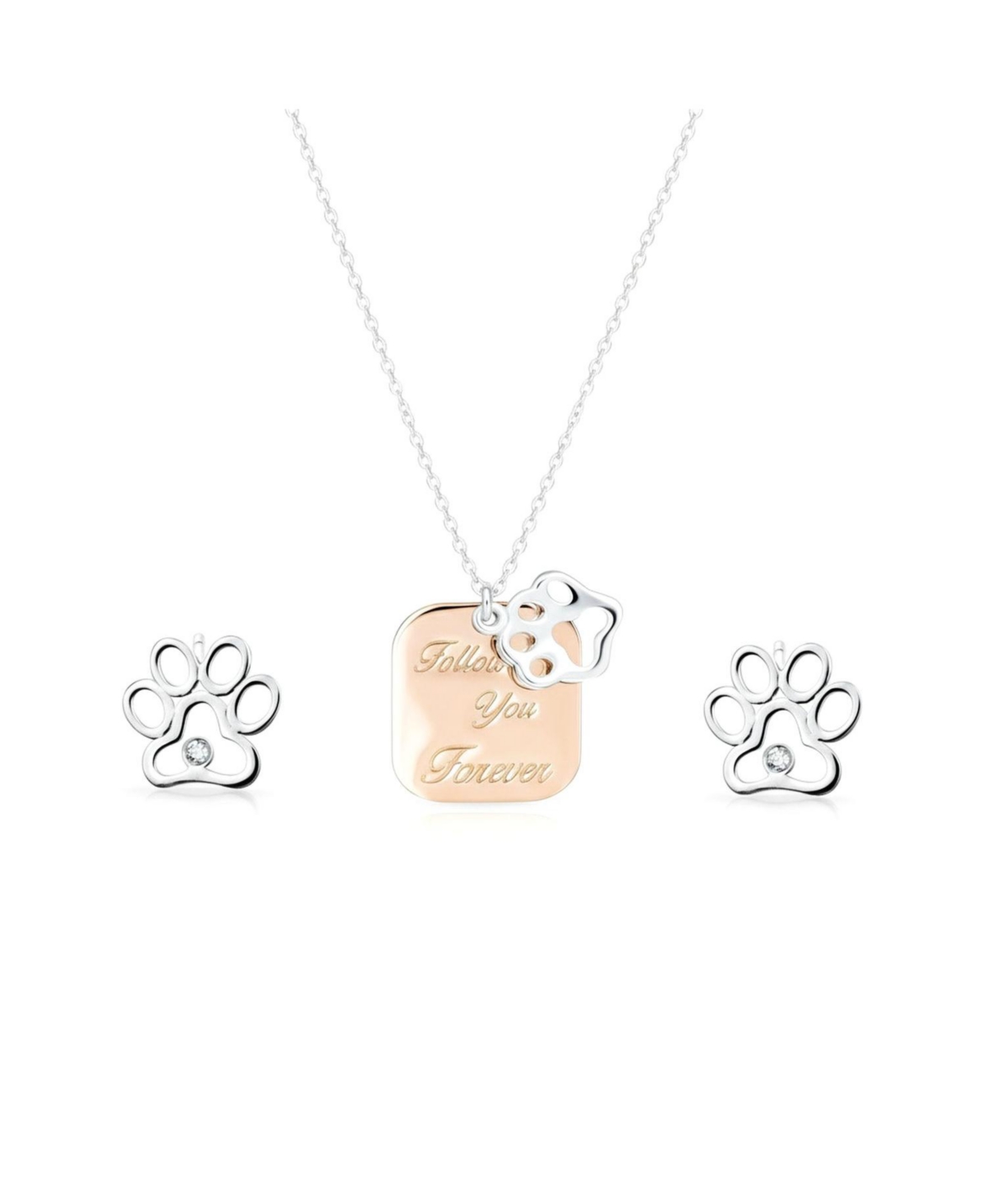 Click here for Bling Jewelry Two-Tone Paw Print Dog Tag Rose Gold... prices