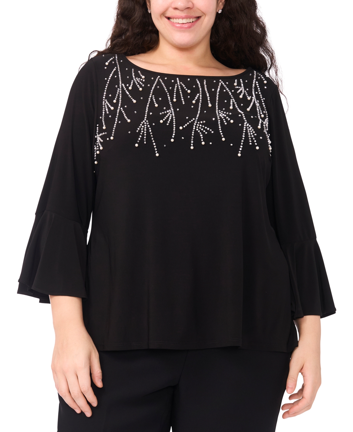 Click here for Msk Plus Size Boat Neck Faraj Top - Rich Black prices