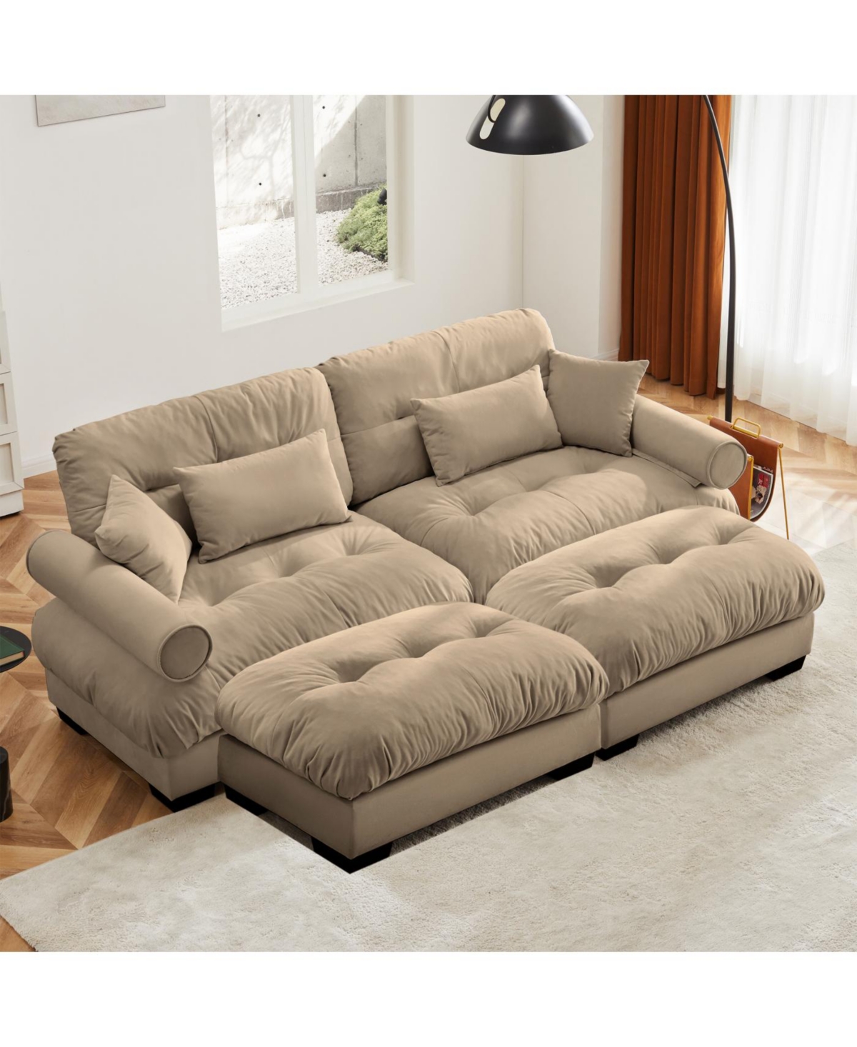 Click here for Streamdale Camel Oversized Modern Velvet Two-Seate... prices