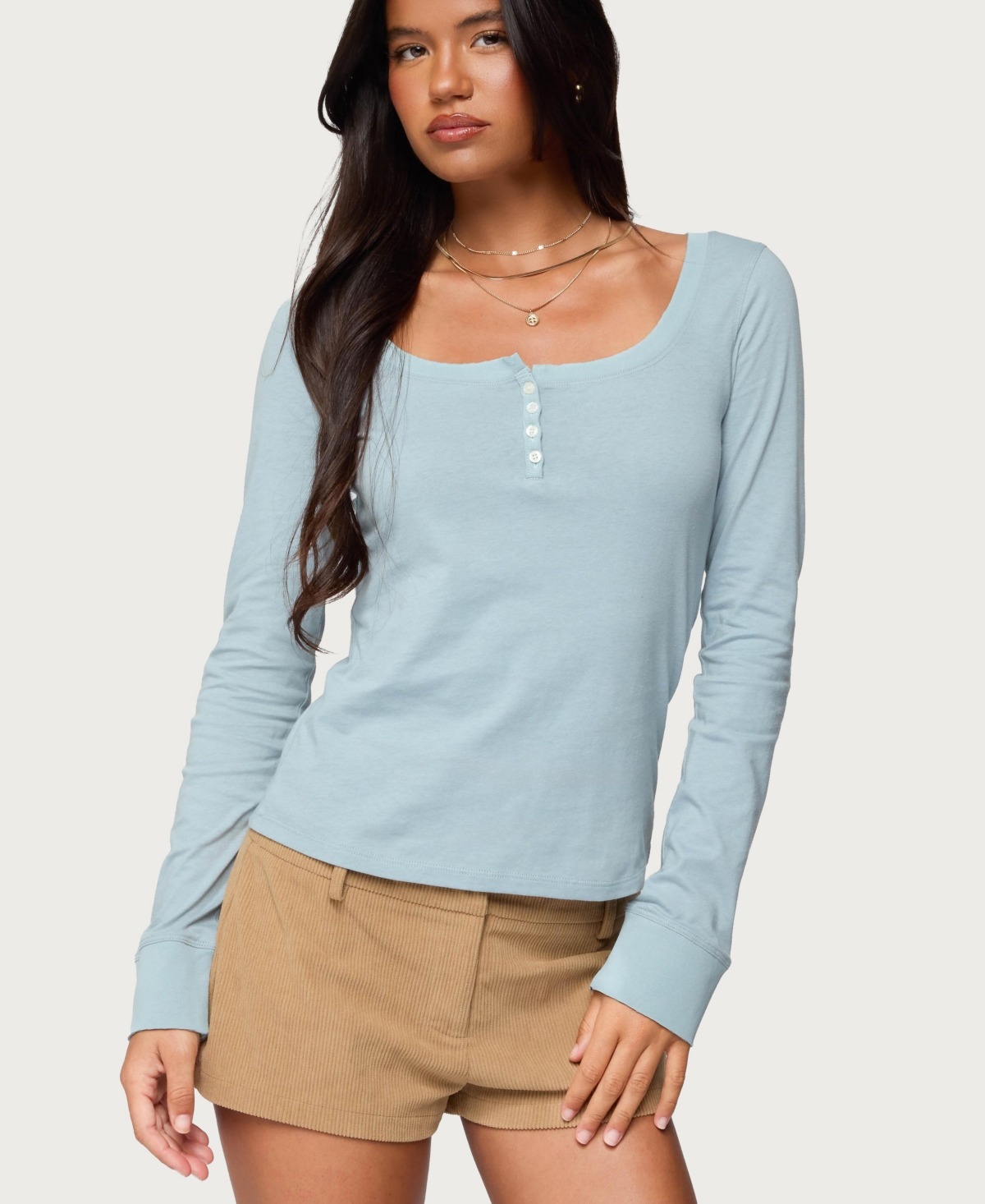 Click here for Edikted Womens Steffey Scoop Neck Henley Top - Lig... prices