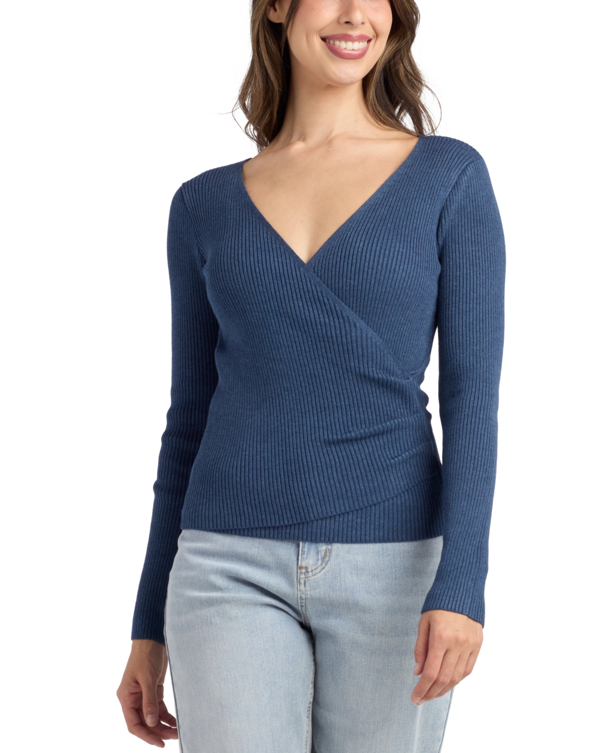Click here for Bcx Womens Long-Sleeve Wrap Sweater - Indigo prices