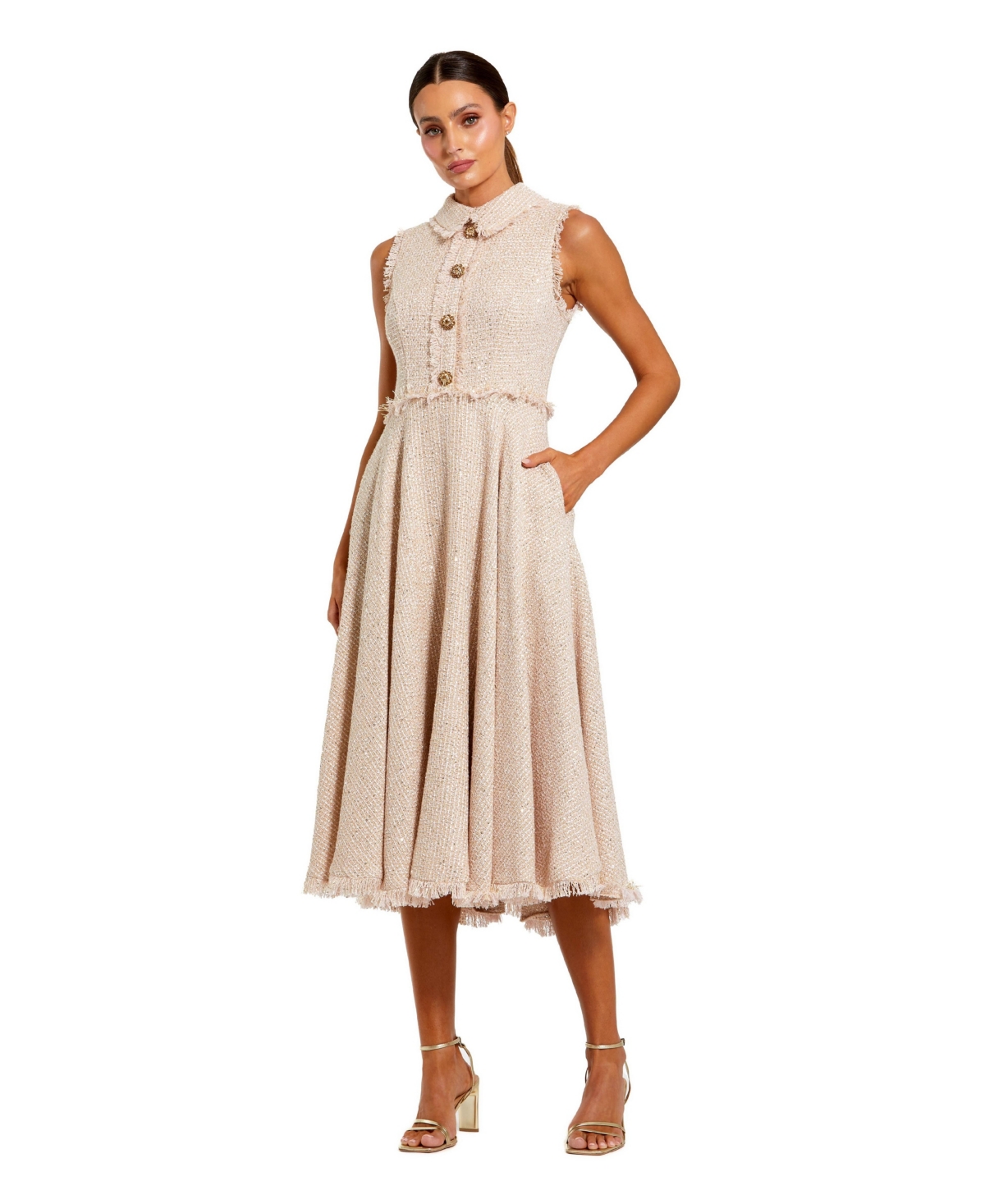 Click here for Mac Duggal Womens Boucle Sleeveless Collared Butto... prices