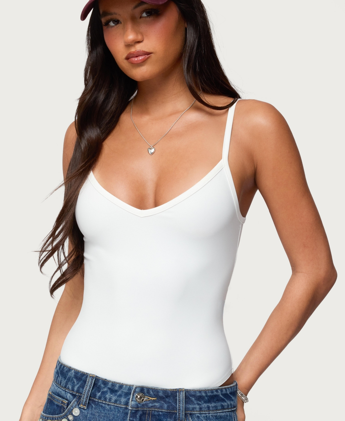 Click here for Edikted Womens Teaghan V Neck Fitted Bodysuit - Wh... prices