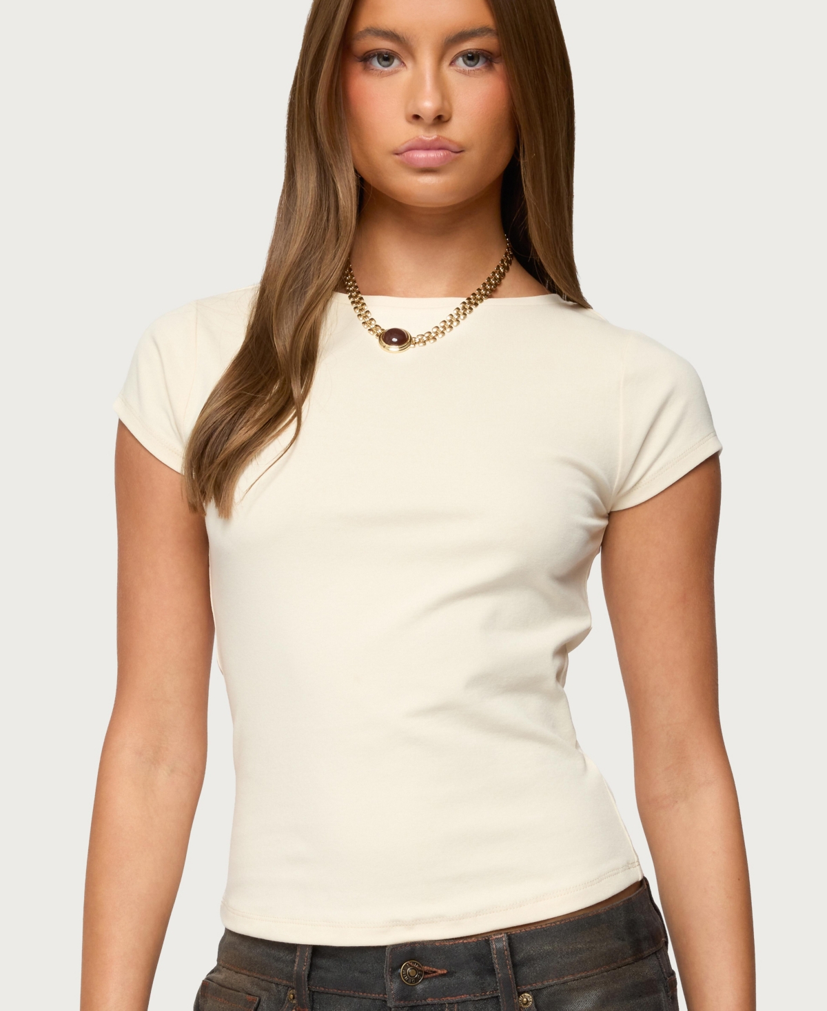 Click here for Edikted Womens Oliana Ribbed Boat Neck T Shirt - C... prices