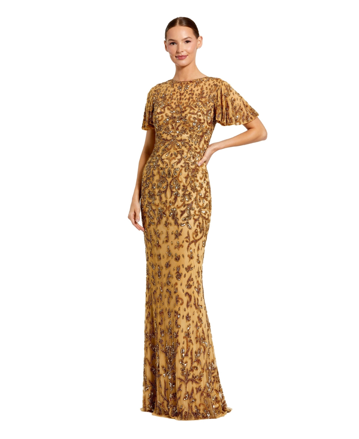 Click here for Mac Duggal Womens Embellished High Neck Flutter Sl... prices