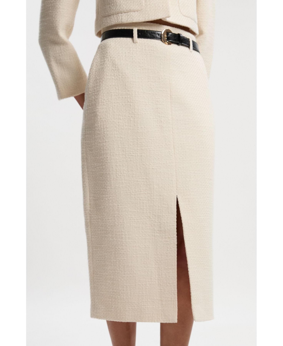 Click here for Karen Millen Womens Tweed Belted Pencil Skirt - Cr... prices