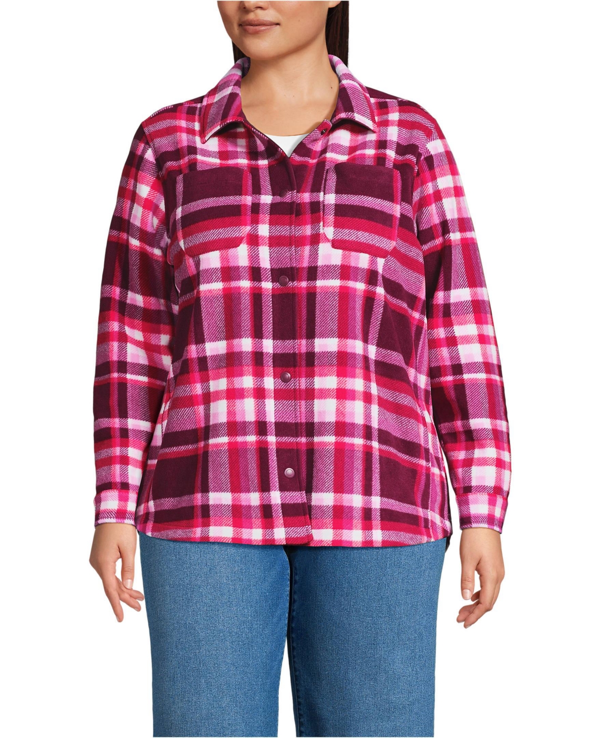Click here for Lands End Plus Size Print Anyweather Fleece Shirt... prices