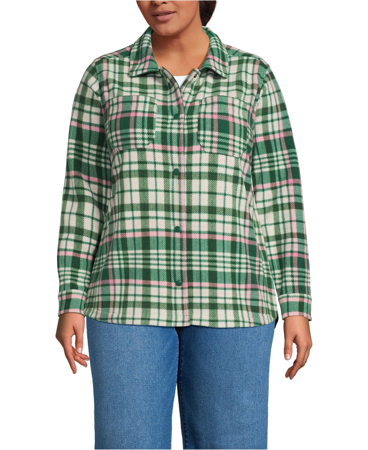 Click here for Lands End Plus Size Print Anyweather Fleece Shirt... prices