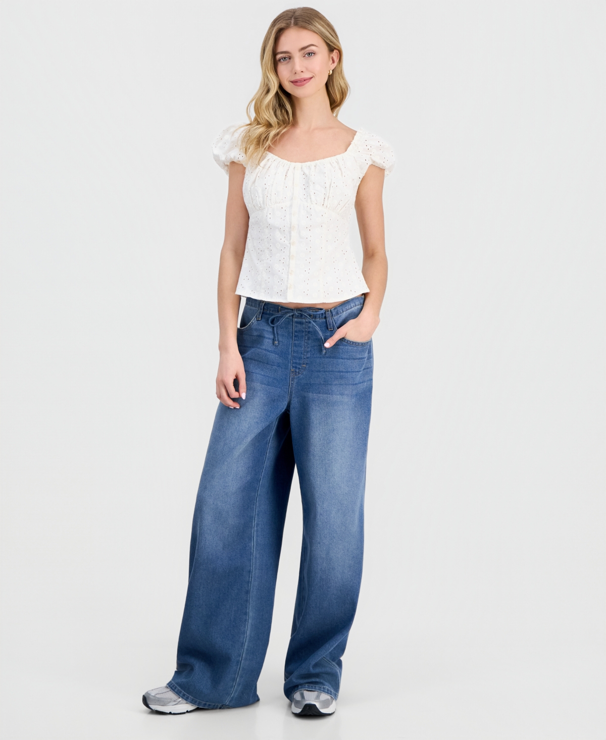 Click here for Vanilla Star Juniors Embroidered Drawstring Jeans... prices