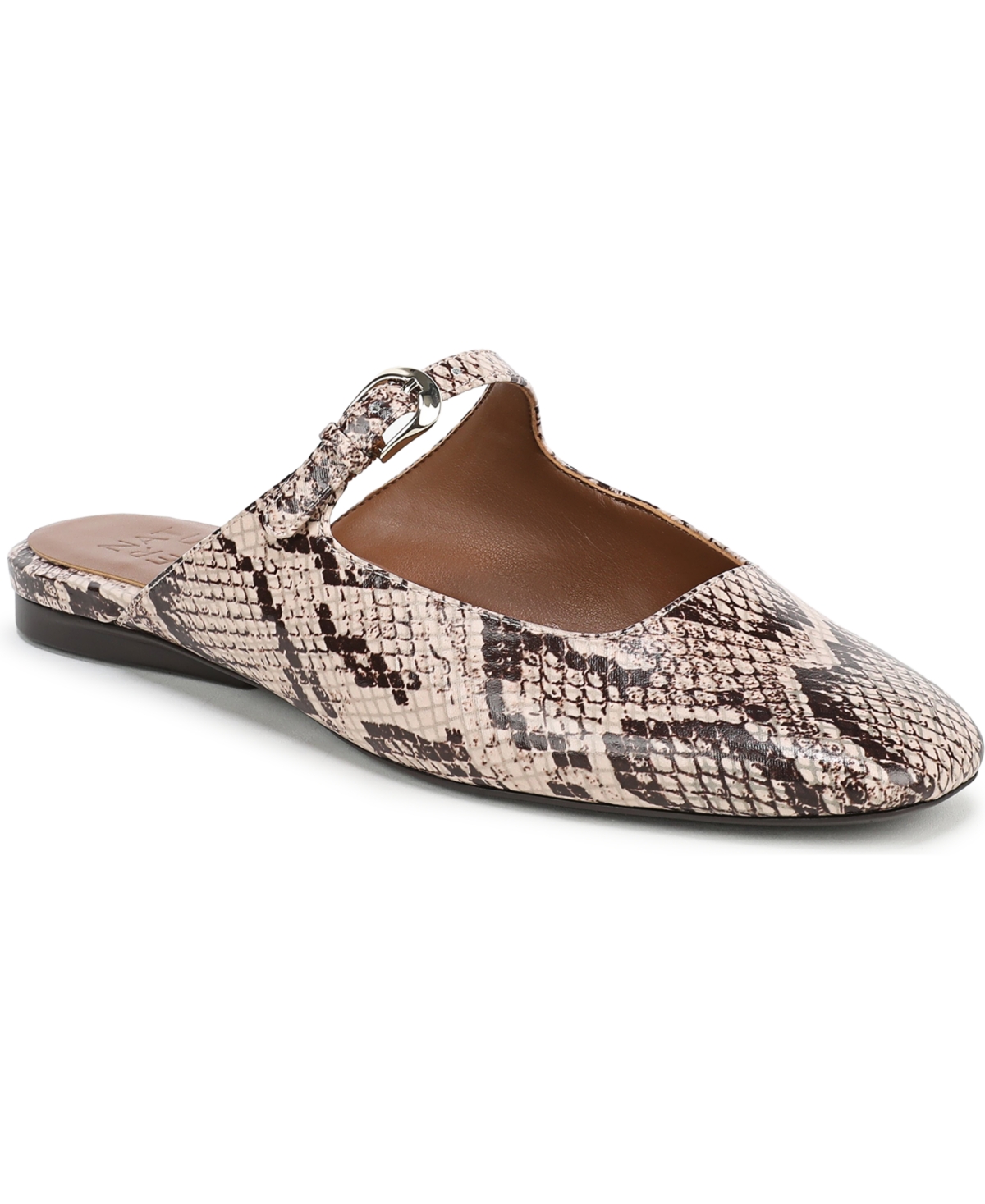 Naturalizer Womens Apple Square Toe Mary Jane Mules - Beige Snake Print Faux Leather