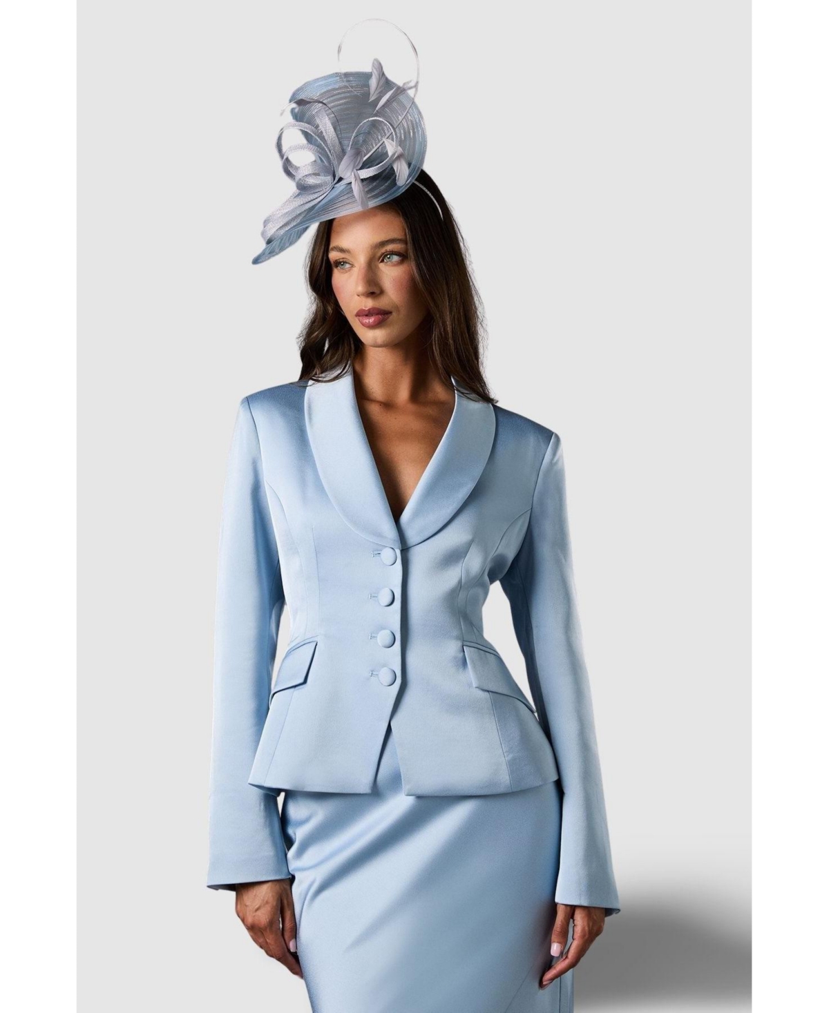 Click here for Coast Womens Satin Lapel Waisted Blazer - Dusty bl... prices