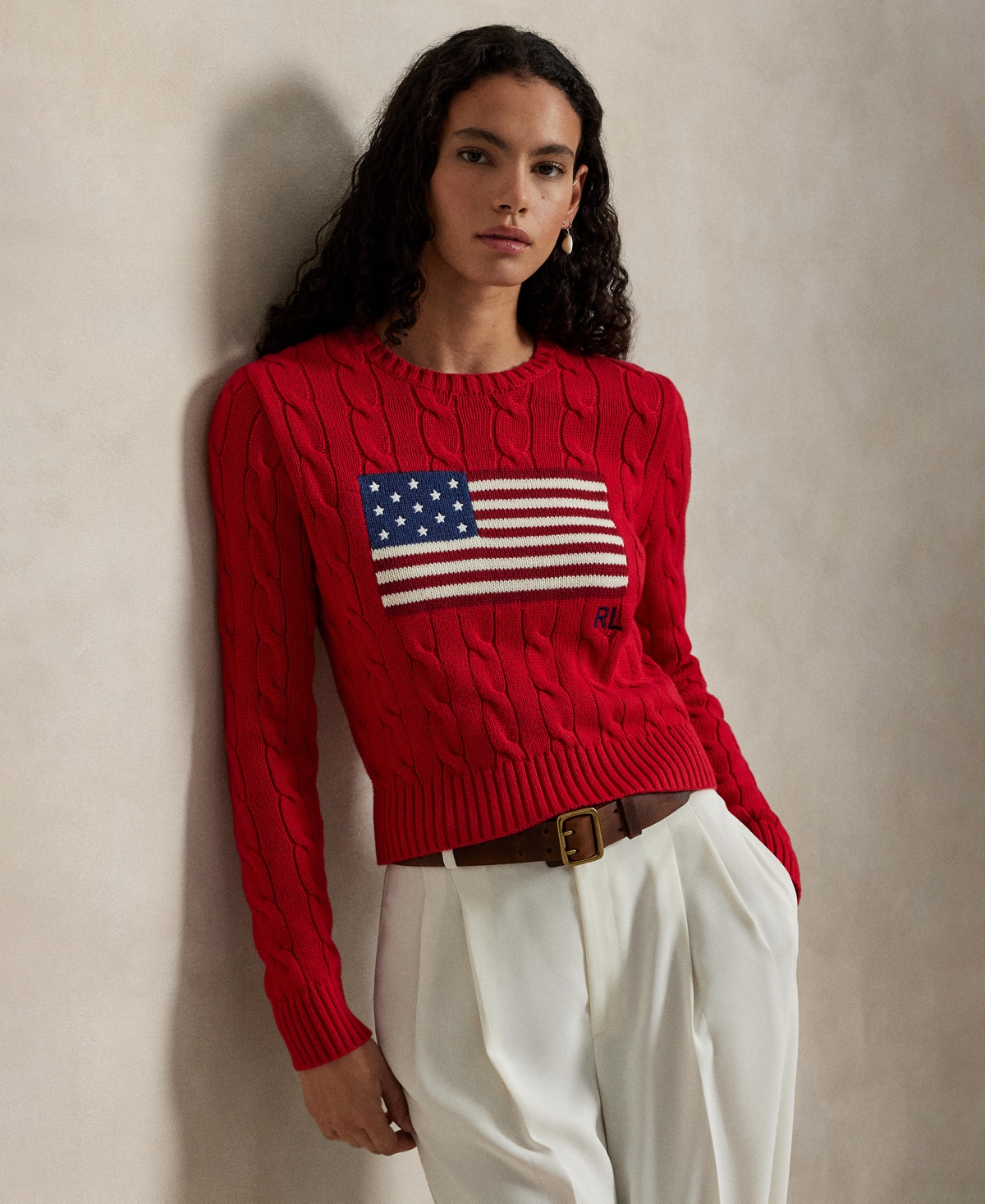 Click here for Polo Ralph Lauren Womens Flag Cable-Knit Cropped S... prices