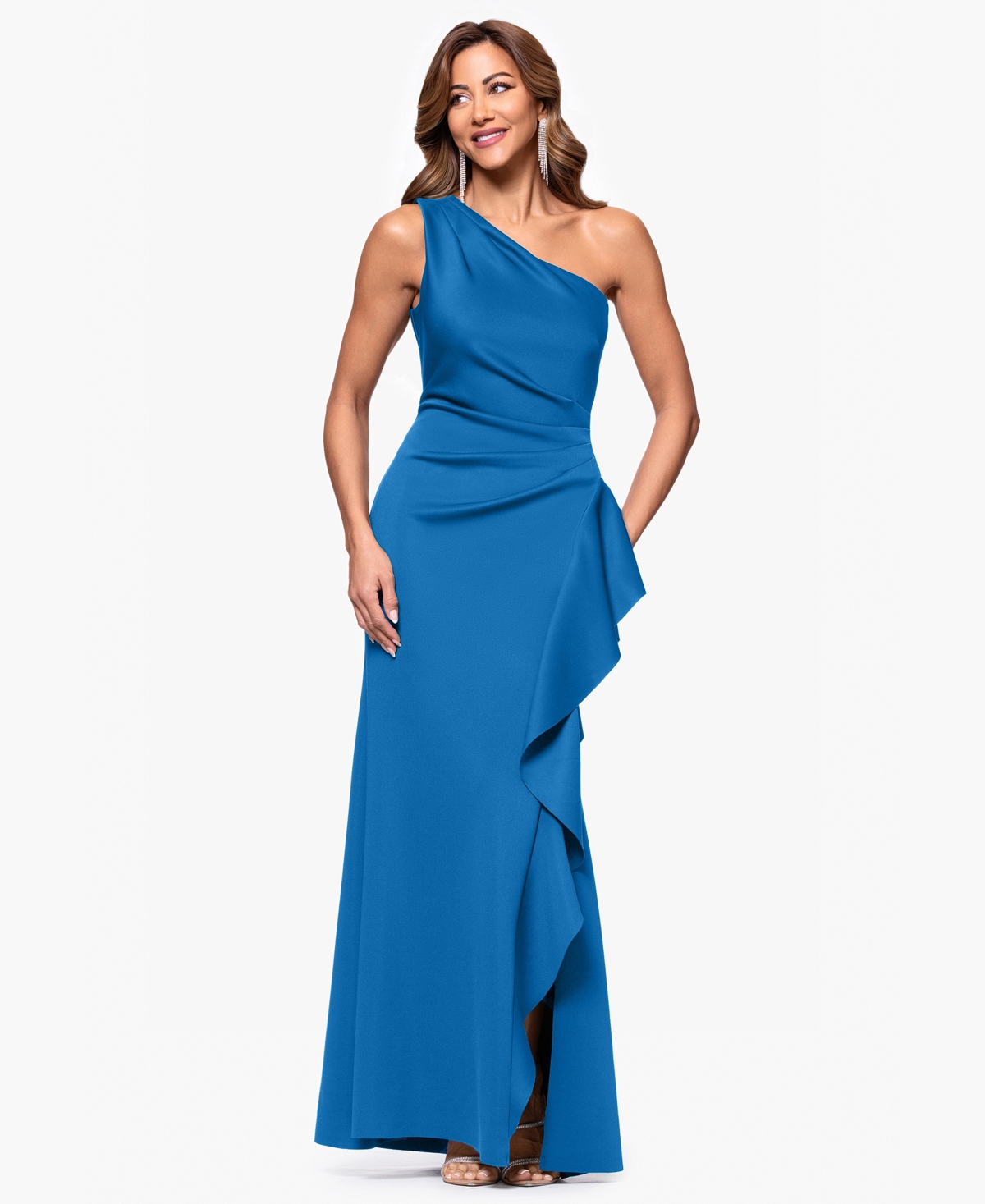 Click here for Xscape Petite Gathered-Waist One-Shoulder Evening... prices