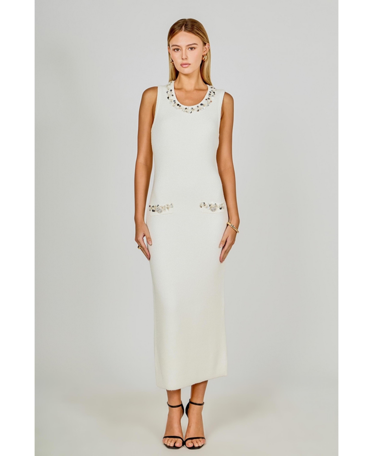 Click here for endless rose Womens Boucle Knit Jewel Trim Midi Dr... prices