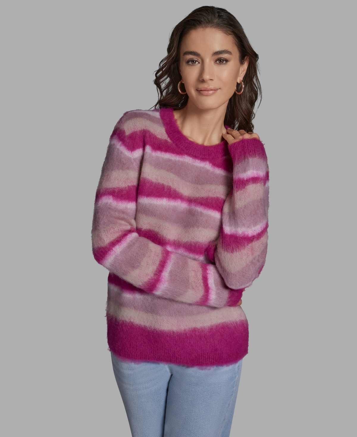 Click here for Bcbg Womens Crewneck Striped Sweater - Pink Multi prices
