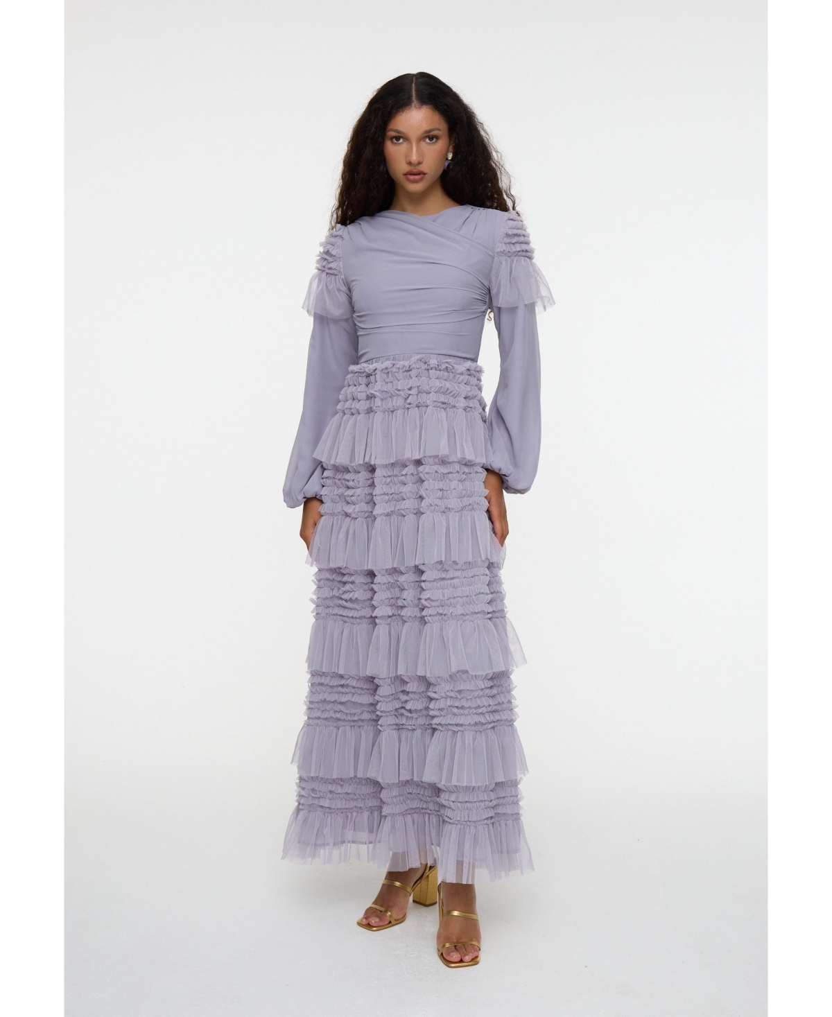 Click here for Maryisa Womens Modest Ruffle Dress Maxi With Abstr... prices