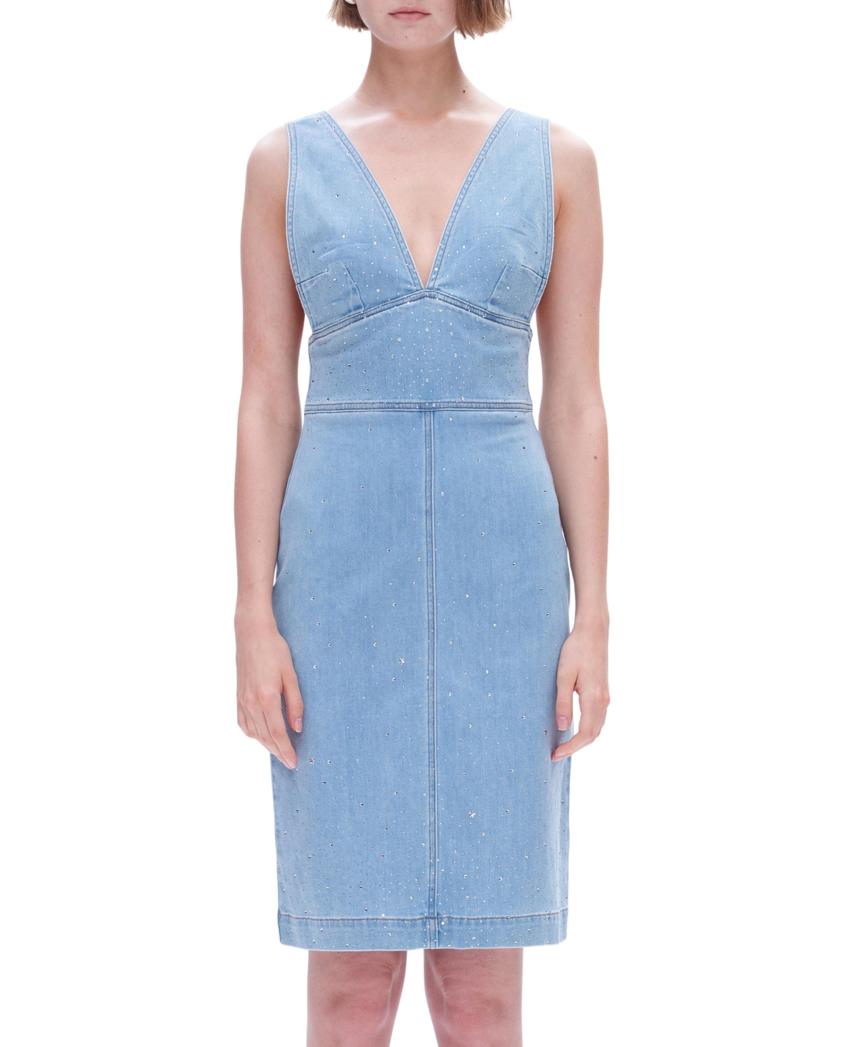 Click here for Bayeas Womens Rhinestone-Embellished Denim Midi Dr... prices