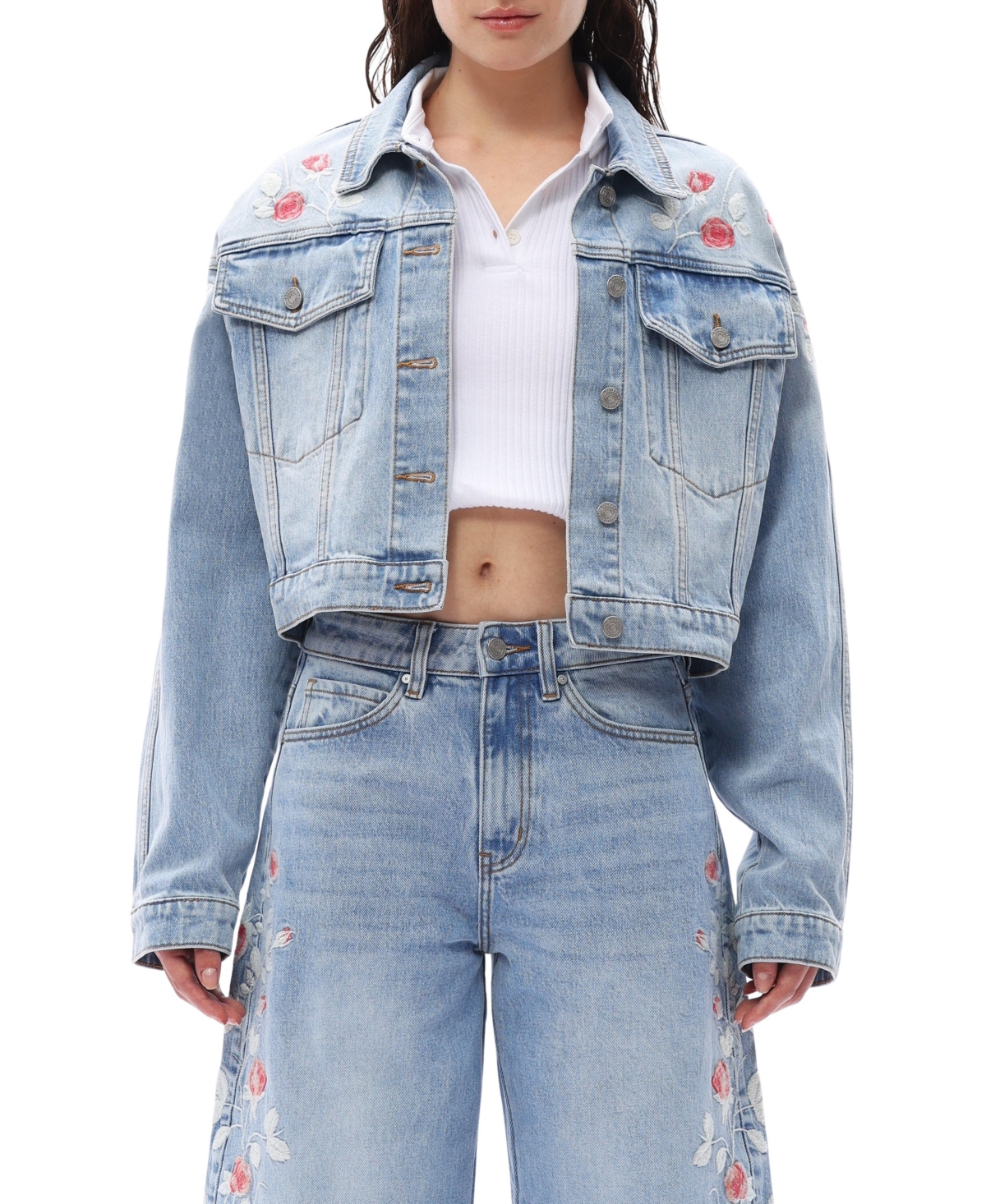 Click here for Bayeas Womens Floral-Embroidered Cropped Regular-F... prices