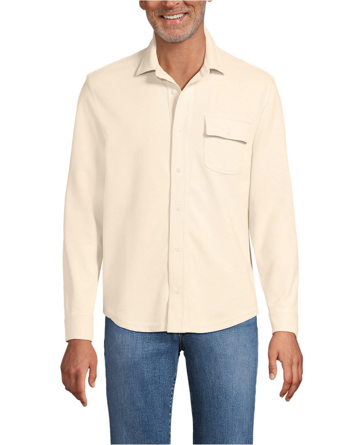 Click here for Lands End Mens Long Sleeve Knit Workwear Waffle Sh... prices